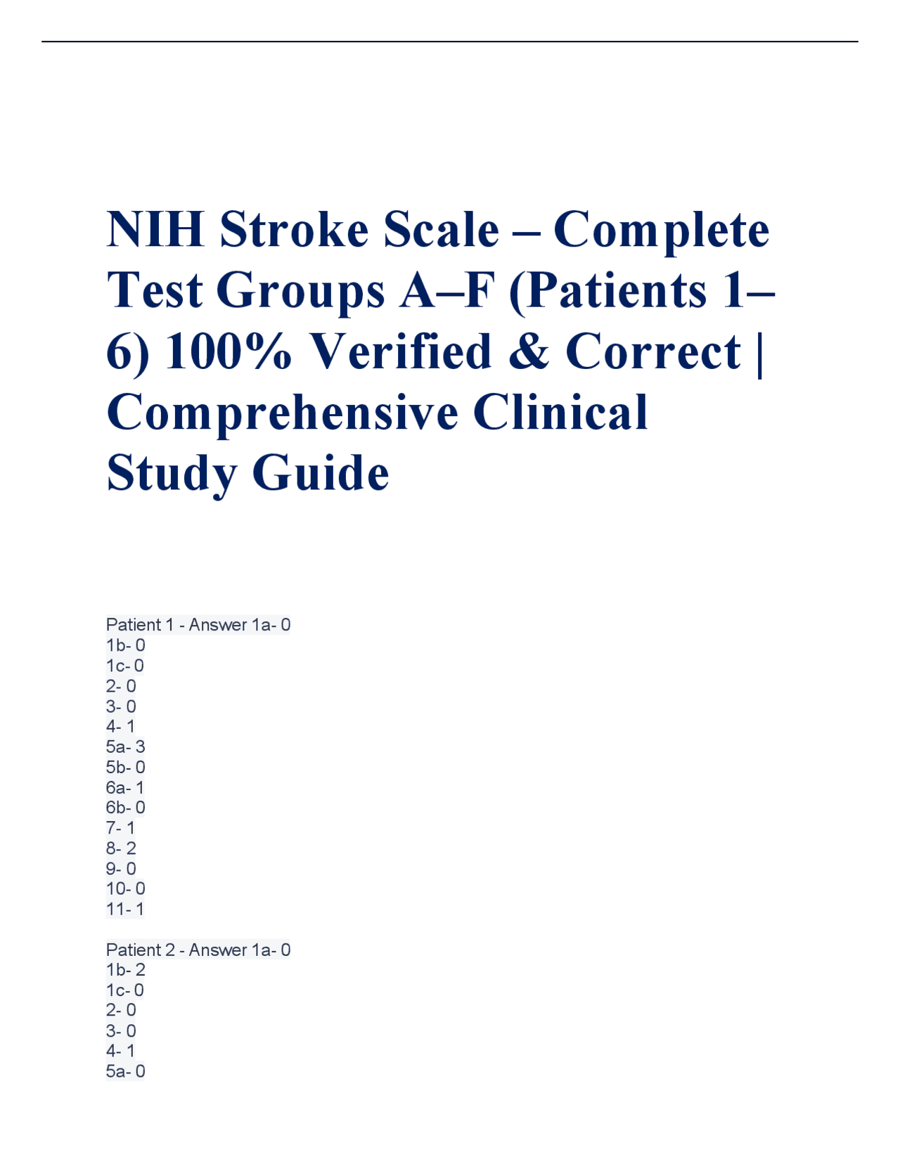 NIH Stroke Scale (NIHSS) Groups A–F – Patients 1–6 | Updated Spring ...