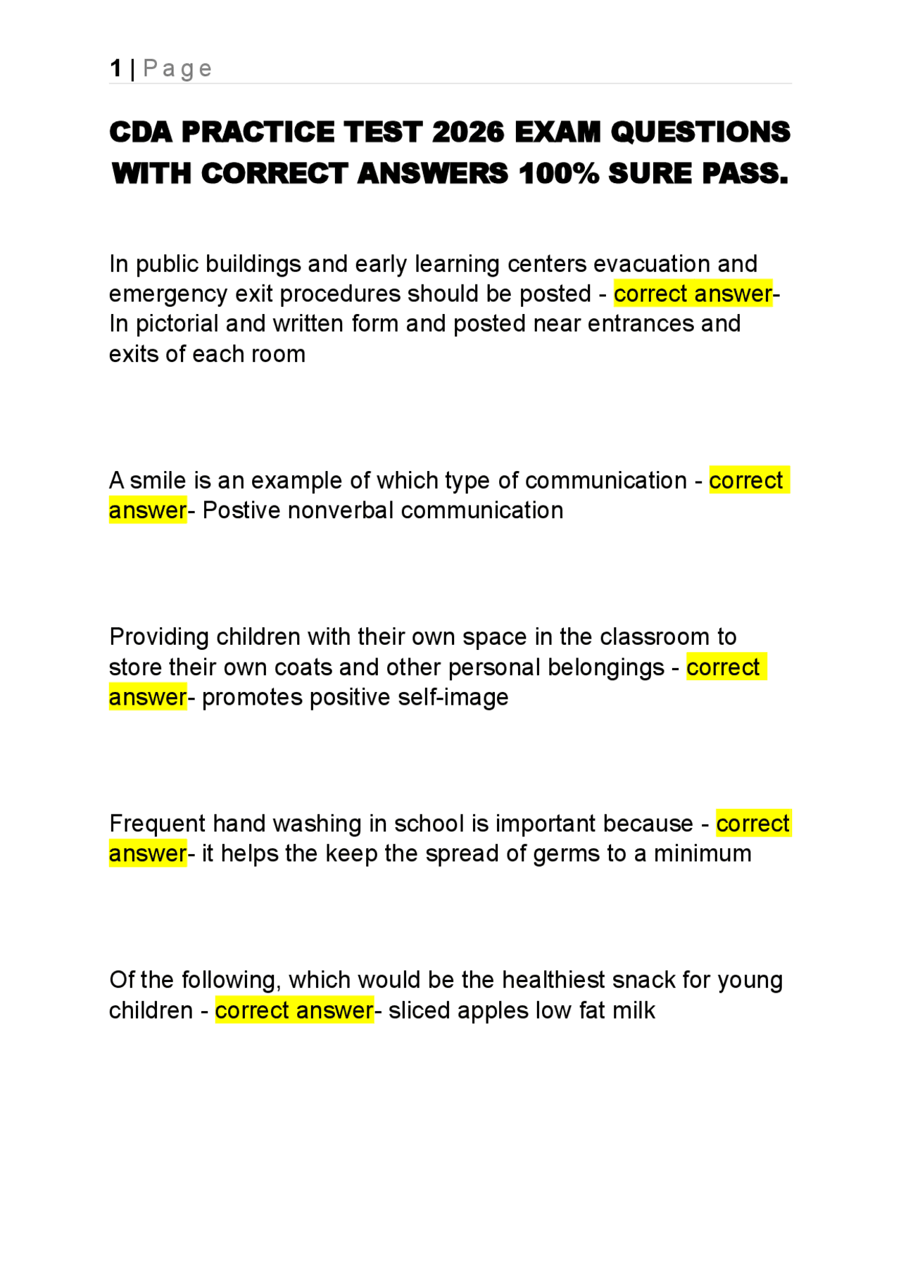 CDA PRACTICE TEST 2026 EXAM QUESTIONS WITH CORRECT ANSWERS 100% SURE ...