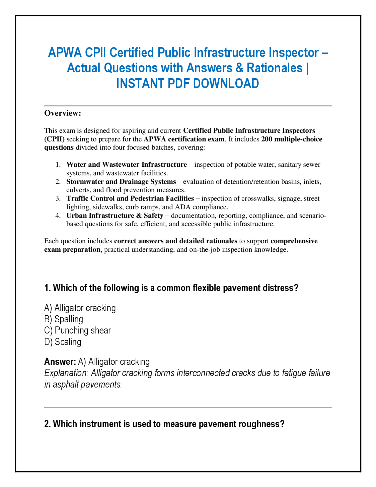APWA CPII Certified Public Infrastructure Inspector Actual Questions ...