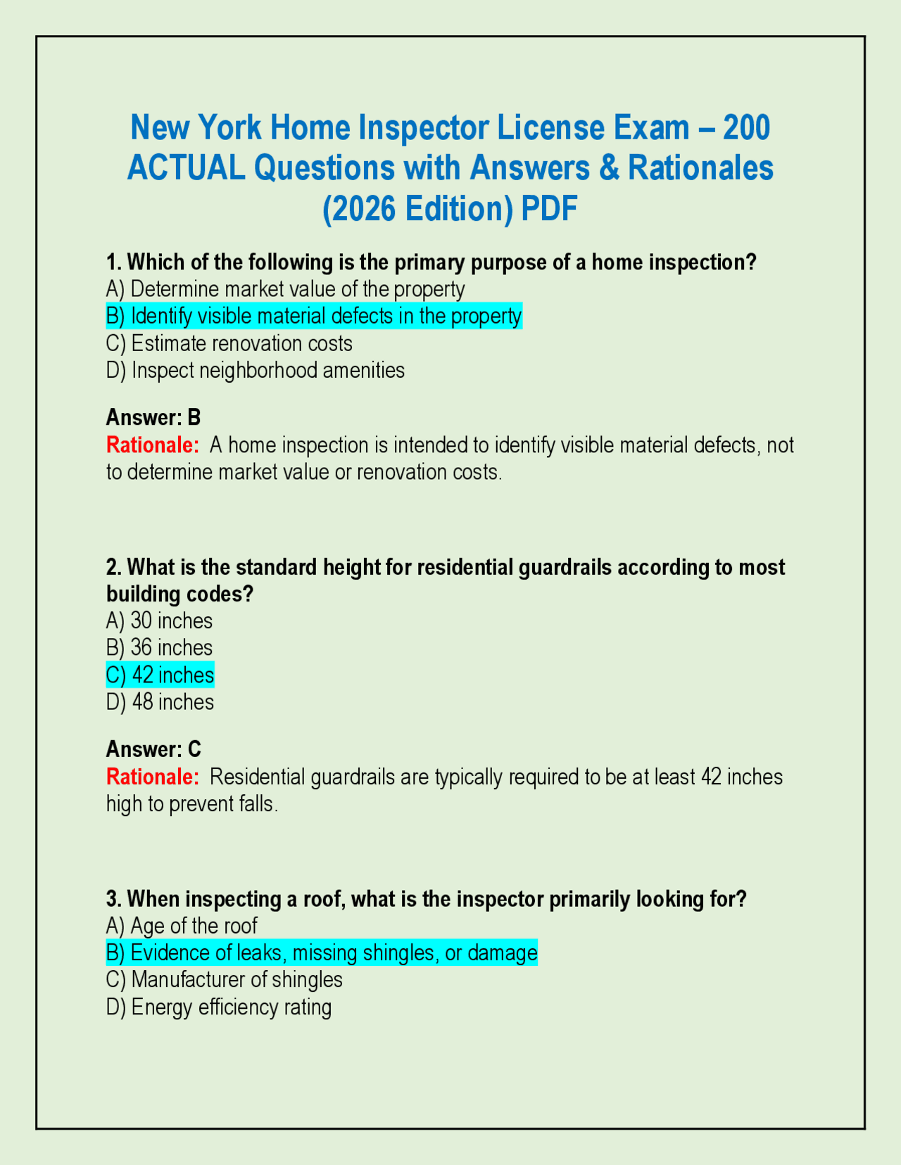 New York Home Inspector License Exam 2026 – 200 Actual Questions with ...
