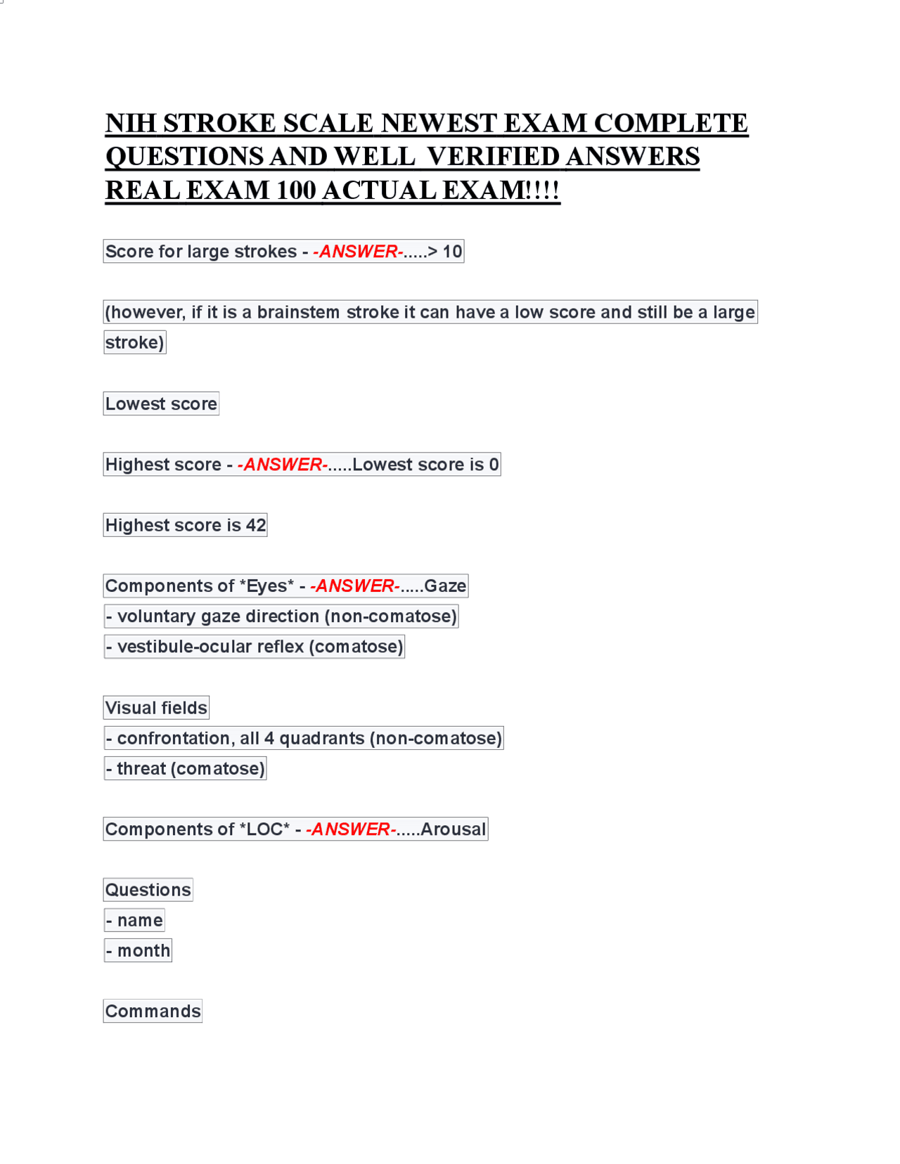 NIH Stroke Scale Exam 2025 – Verified Questions & Answers | Exams ...