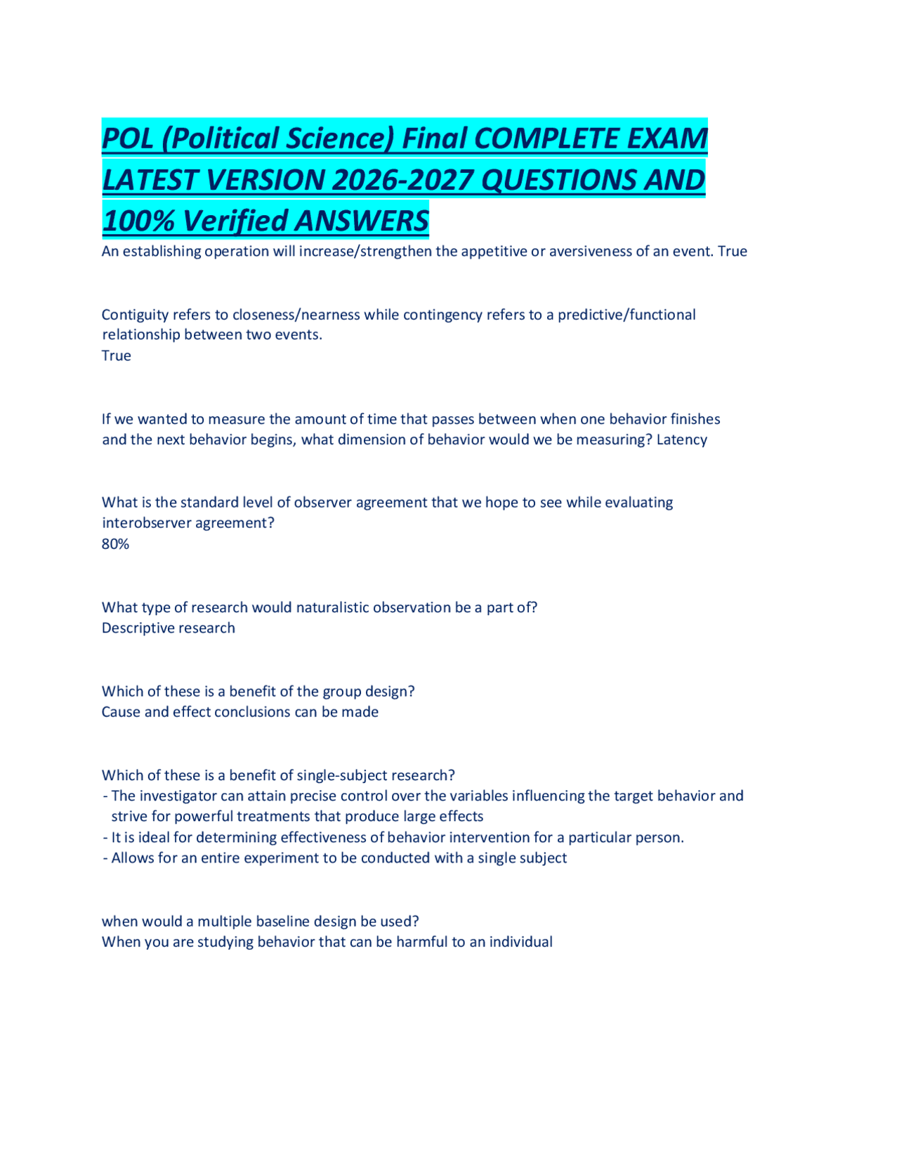 POL (Political Science) Final COMPLETE EXAM LATEST VERSION 2026-2027 ...