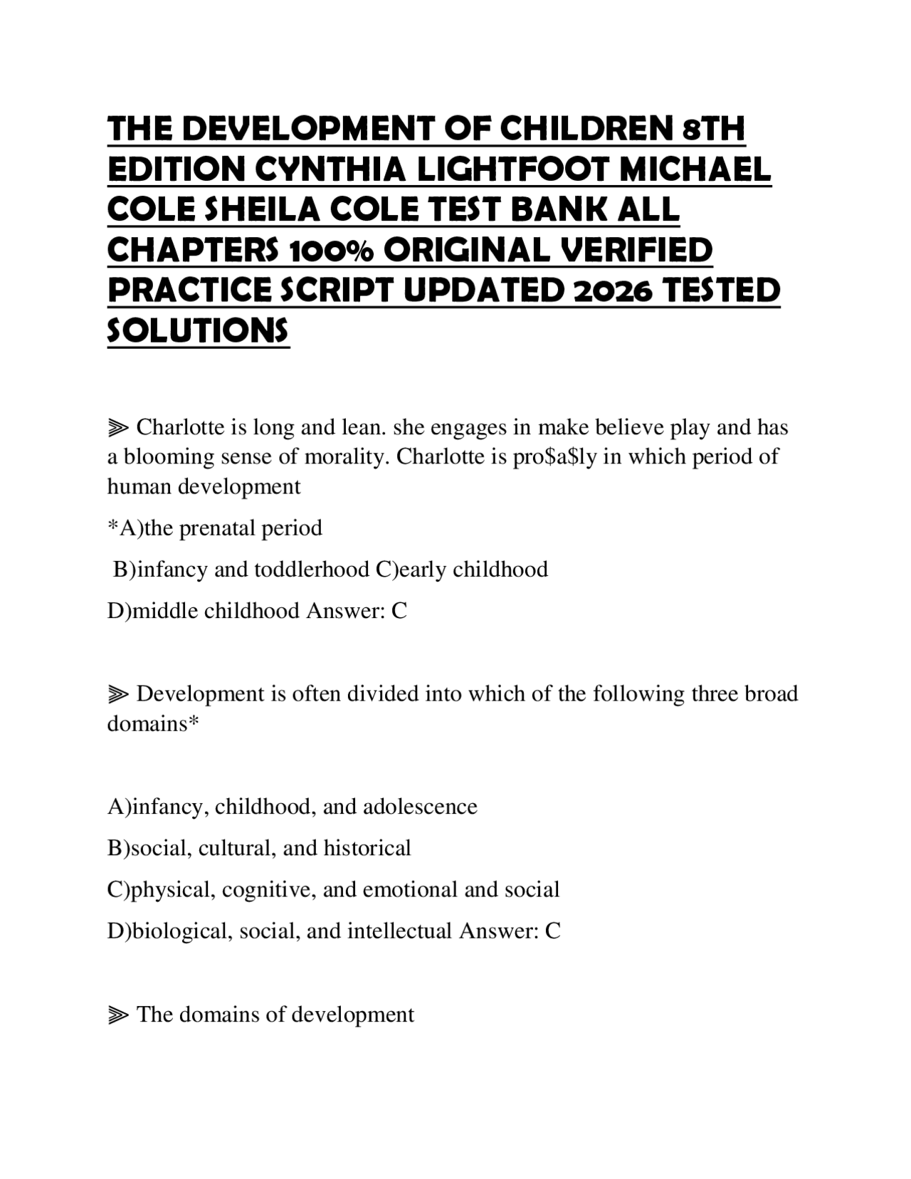 THE DEVELOPMENT OF CHILDREN 8TH EDITION CYNTHIA LIGHTFOOT MICHAEL COLE ...