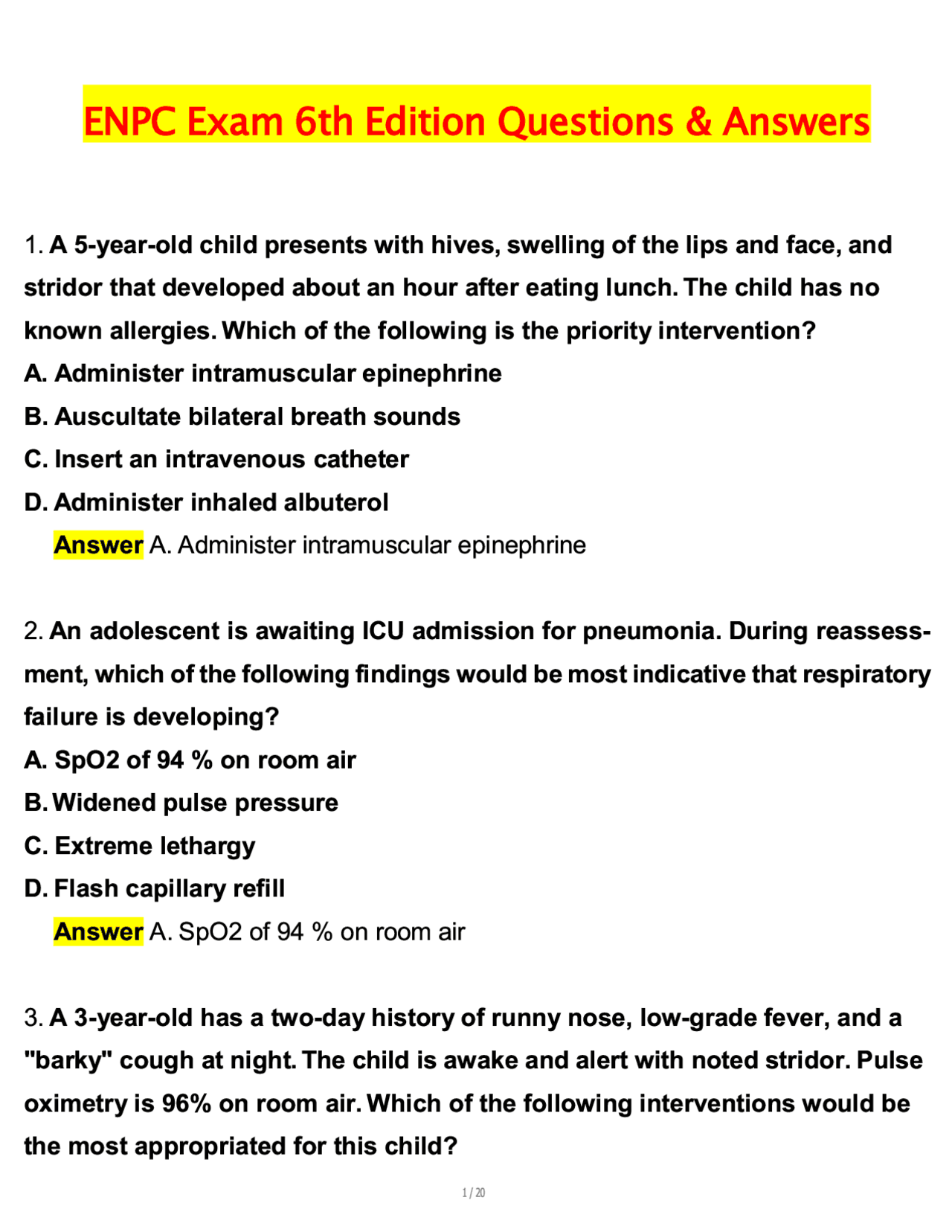 ENPC Exam 6th Edition 2026 Questions with 100% Correct Answers Complete ...