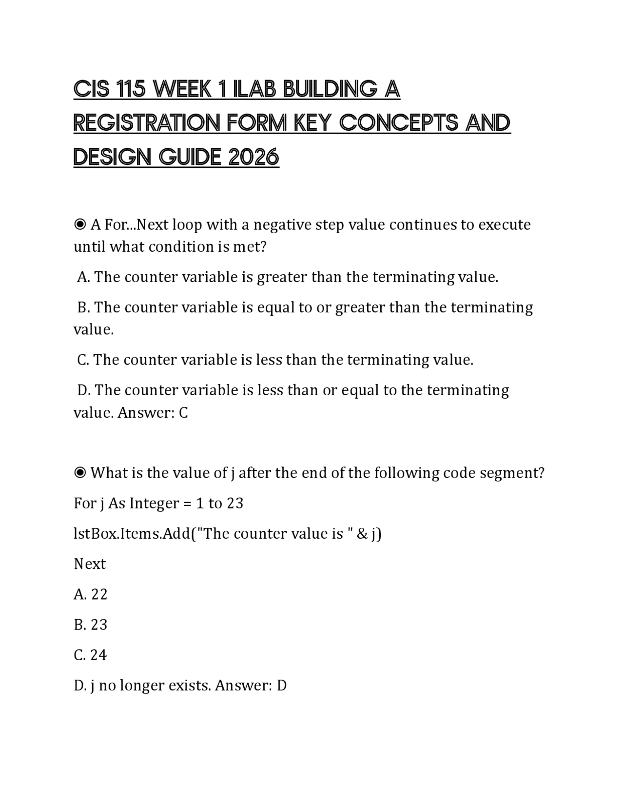 CIS 115 WEEK 1 ILAB BUILDING A REGISTRATION FORM KEY CONCEPTS AND ...