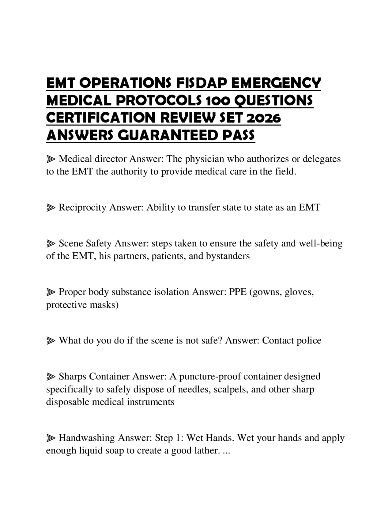 EMT OPERATIONS FISDAP EMERGENCY MEDICAL PROTOCOLS 100 QUESTIONS ...