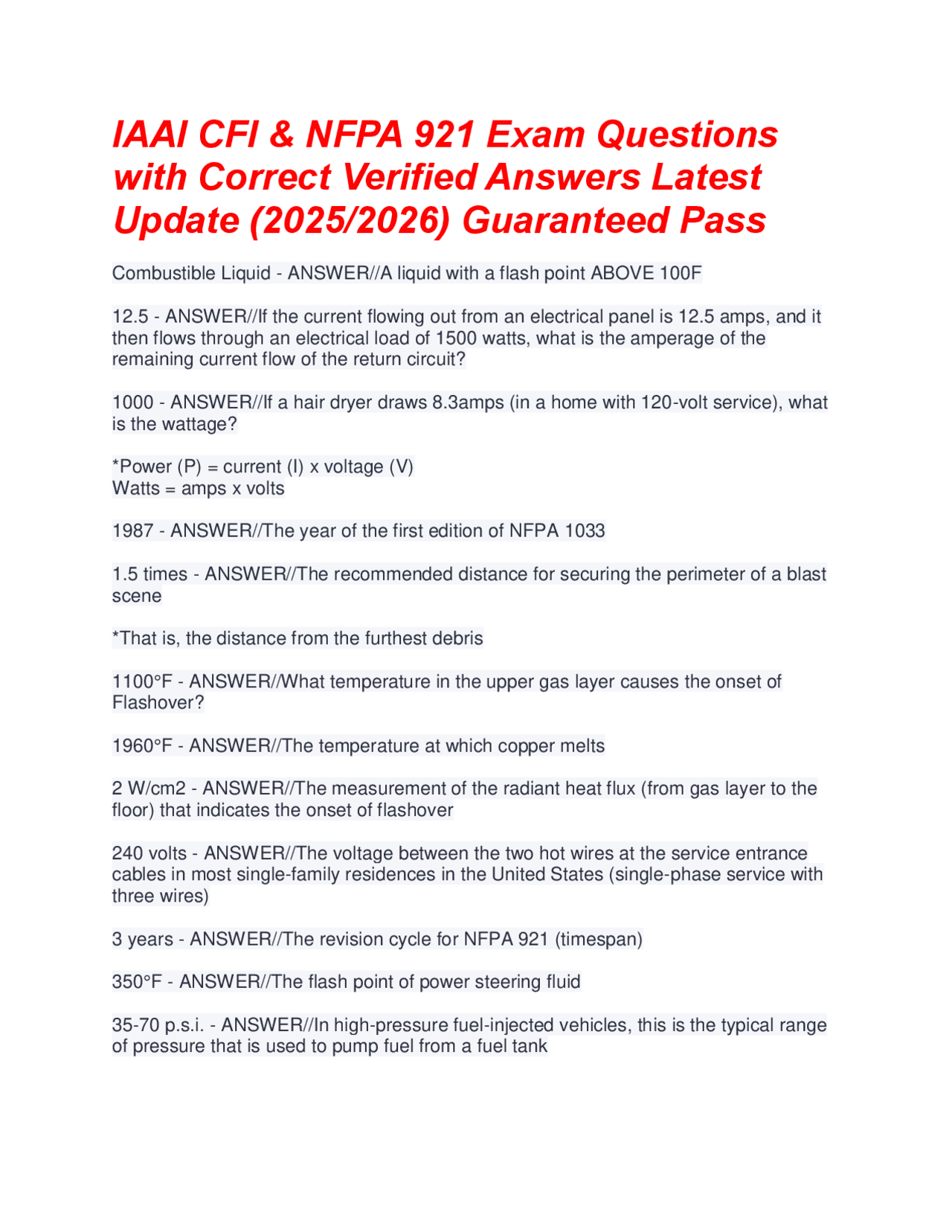 IAAI CFI & NFPA 921 Exam Questions and Answers 2026 – Fire Investigator ...
