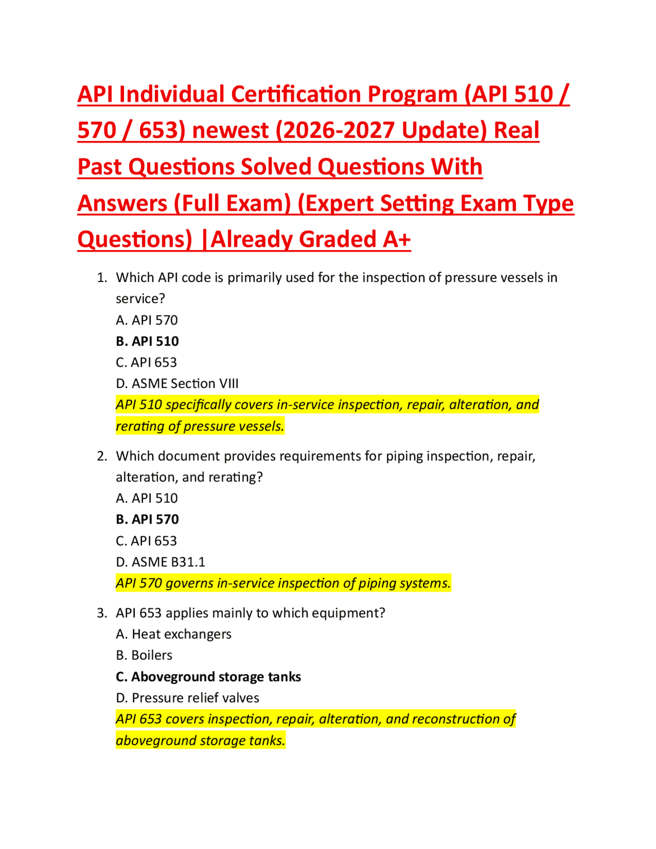 API Individual Certification Program (API 510 / 570 / 653) newest (2026 ...
