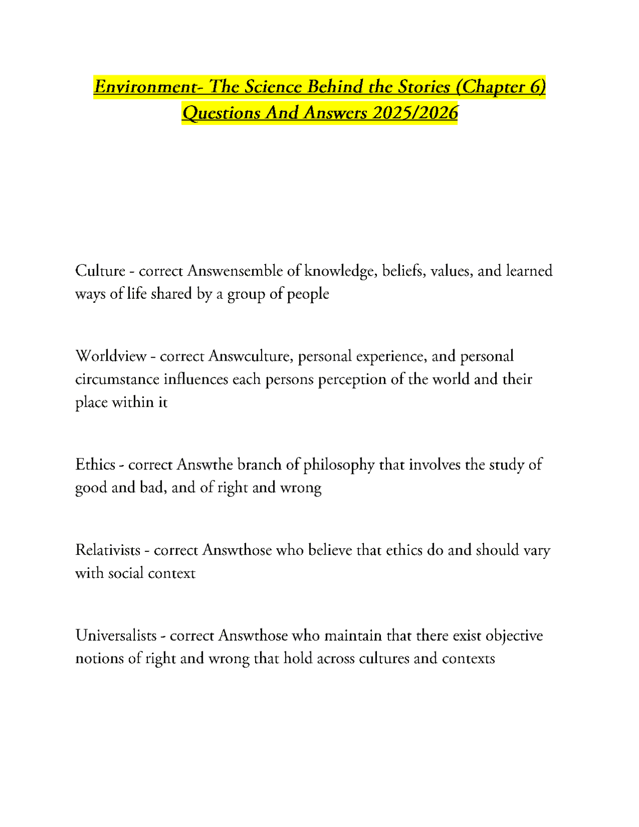 Environment- The Science Behind the Stories (Chapter 6) Questions And ...