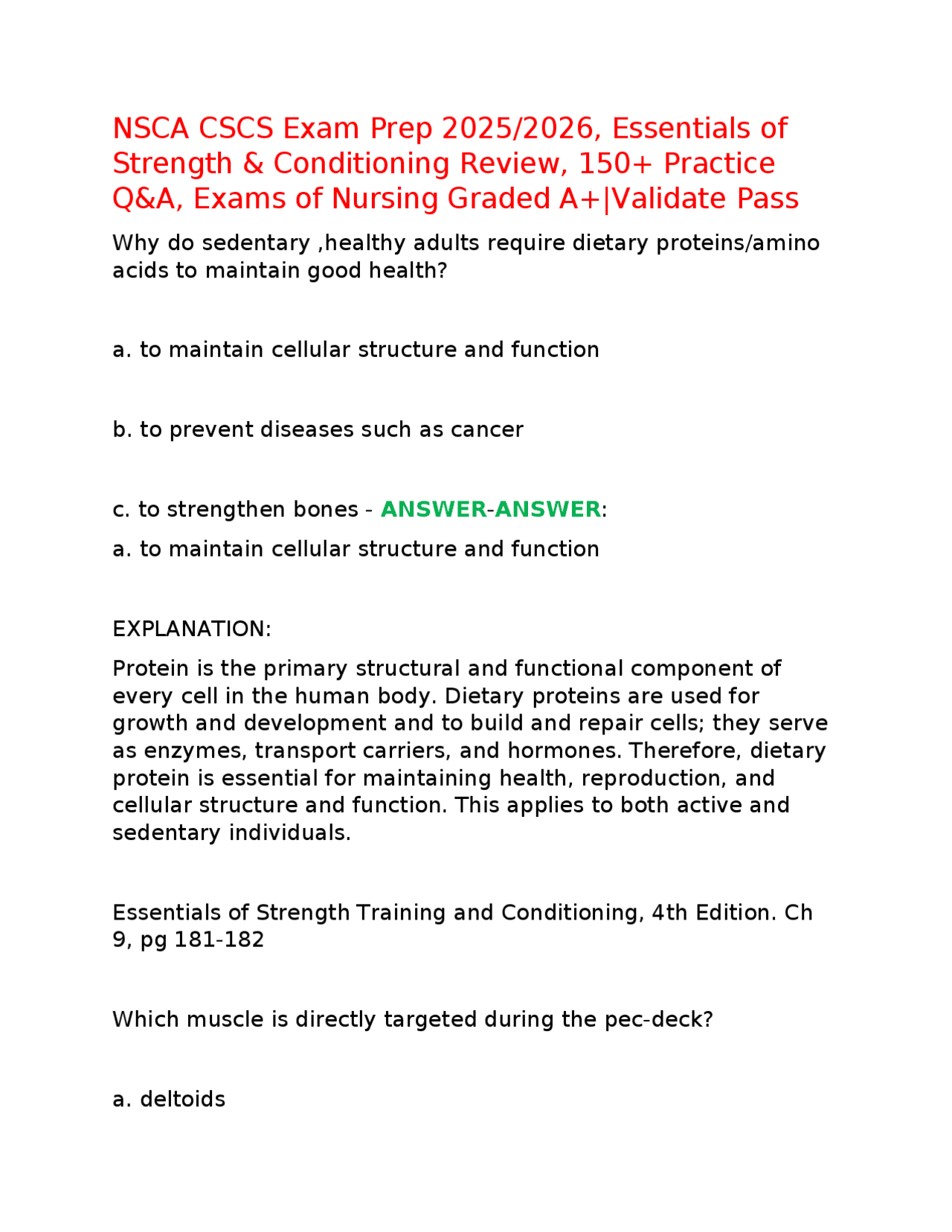 NSCA CSCS Exam Prep 2025/2026, Essentials of Strength & Conditioning ...
