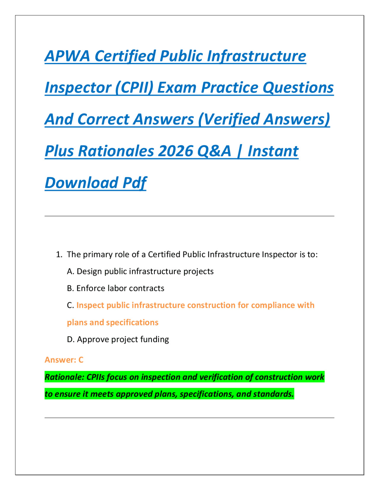 APWA Certified Public Infrastructure Inspector (CPII) Exam Practice ...