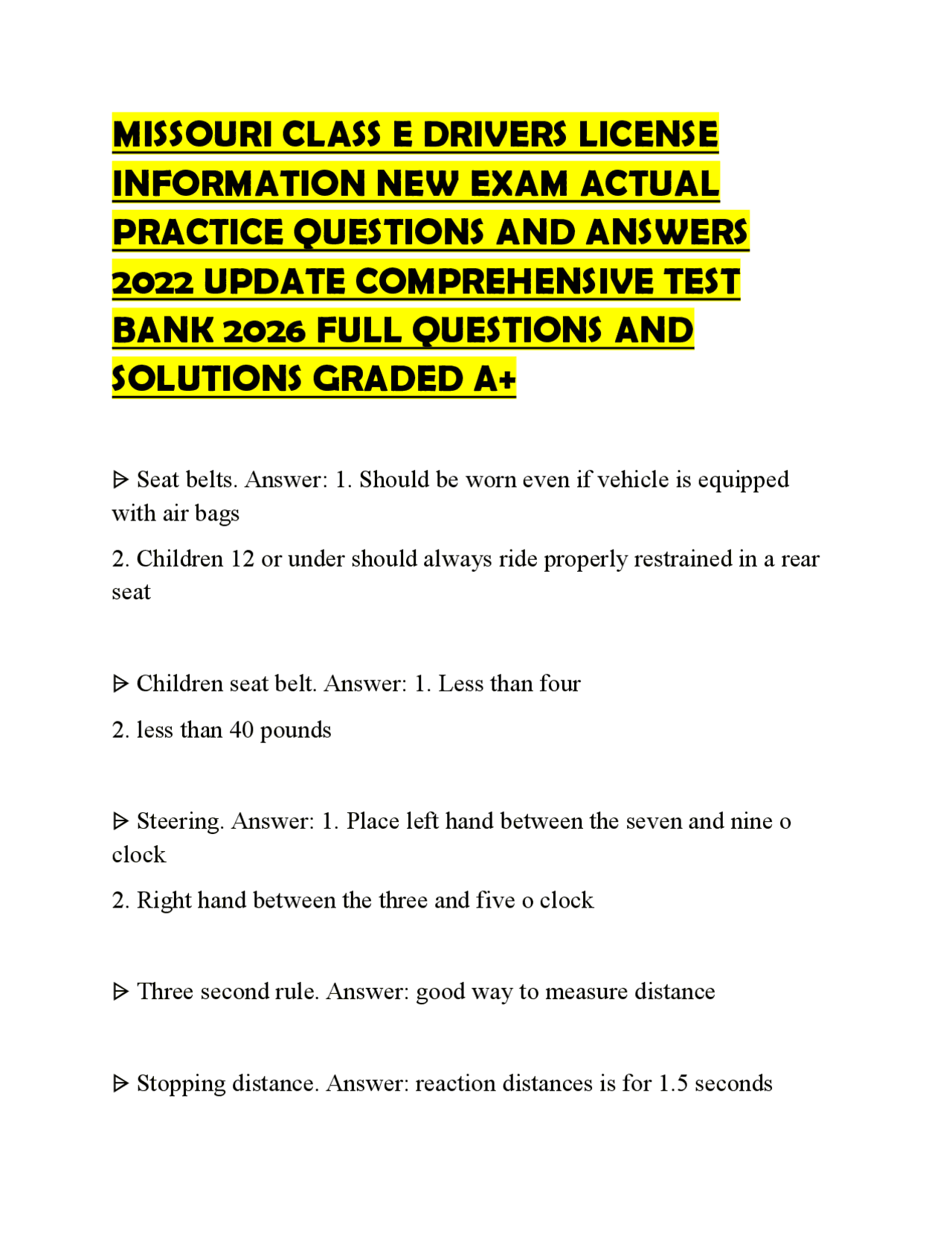 MISSOURI CLASS E DRIVERS LICENSE INFORMATION NEW EXAM ACTUAL PRACTICE ...
