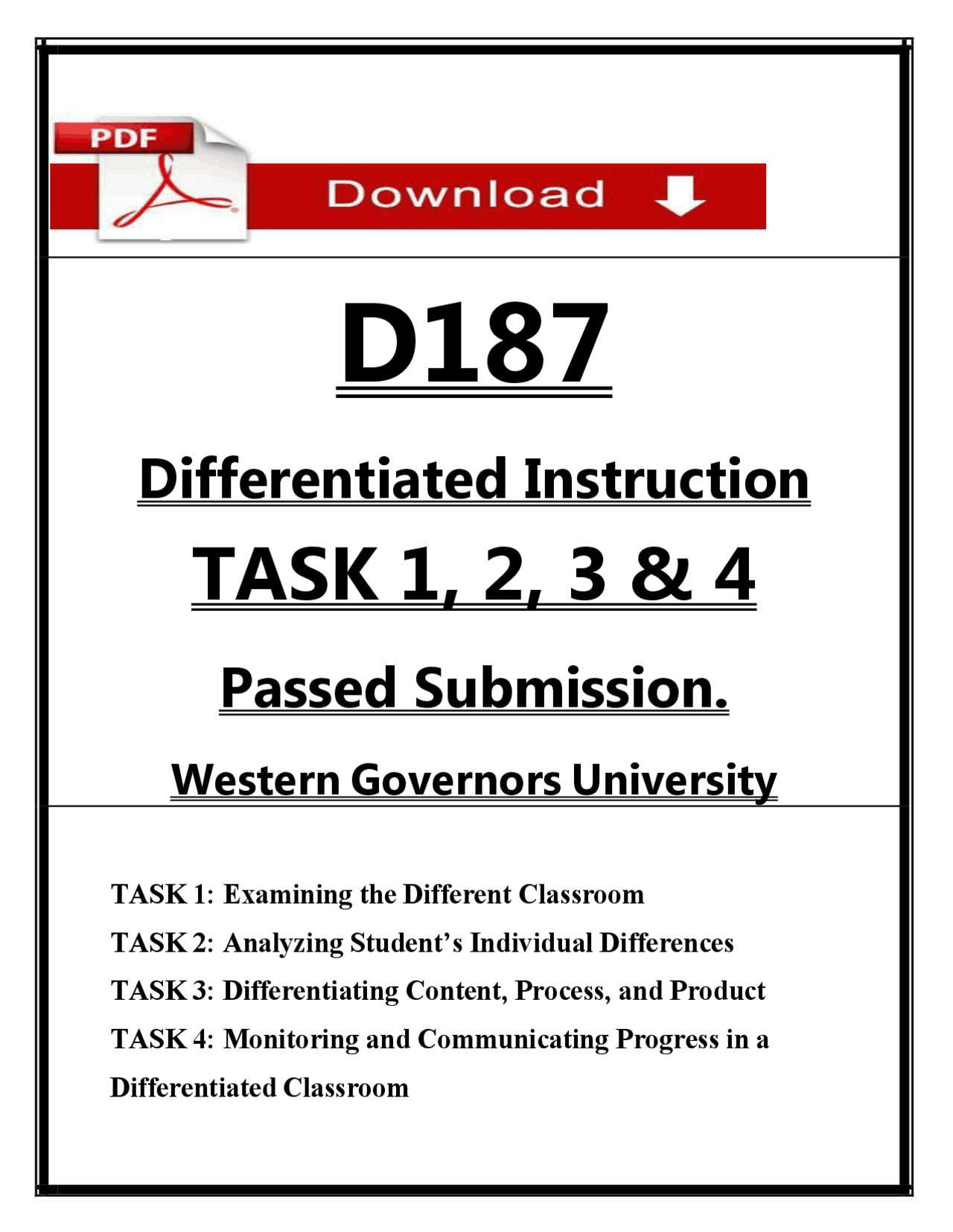 D187 Tasks 1–4 Exam (2026/2027) (PDF) | Differentiated Instruction ...