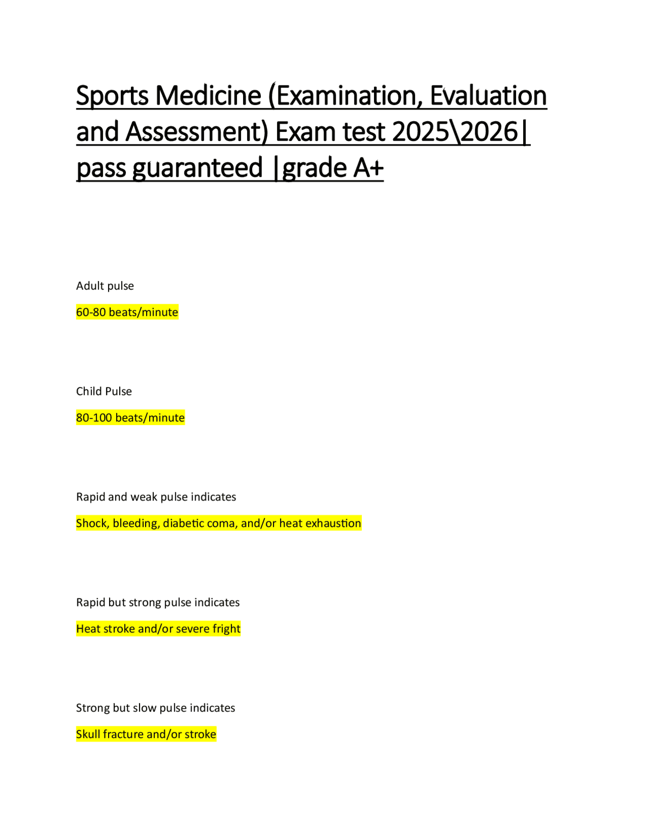 Sports Medicine (Examination, Evaluation and Assessment) Exam test 2025 ...