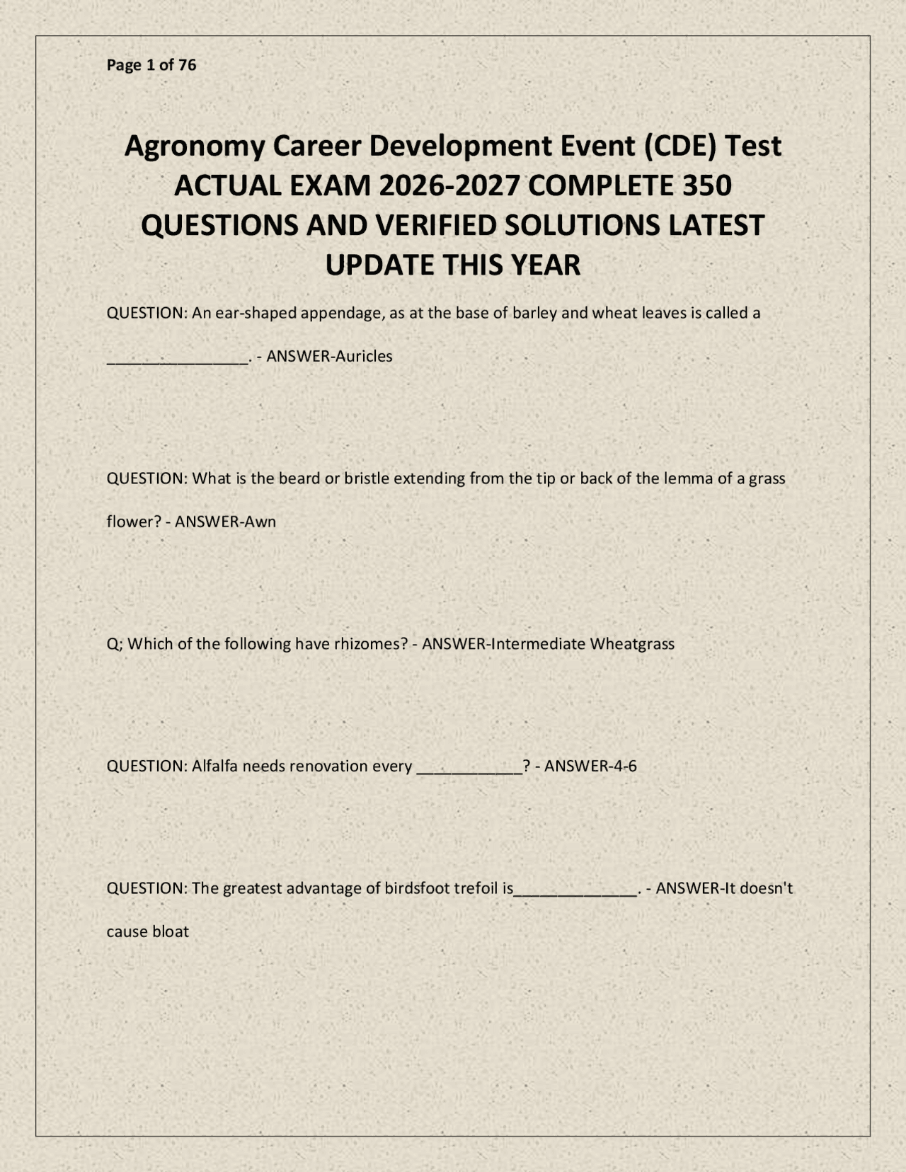 Agronomy Career Development Event (CDE) Test ACTUAL EXAM 2026-2027 ...