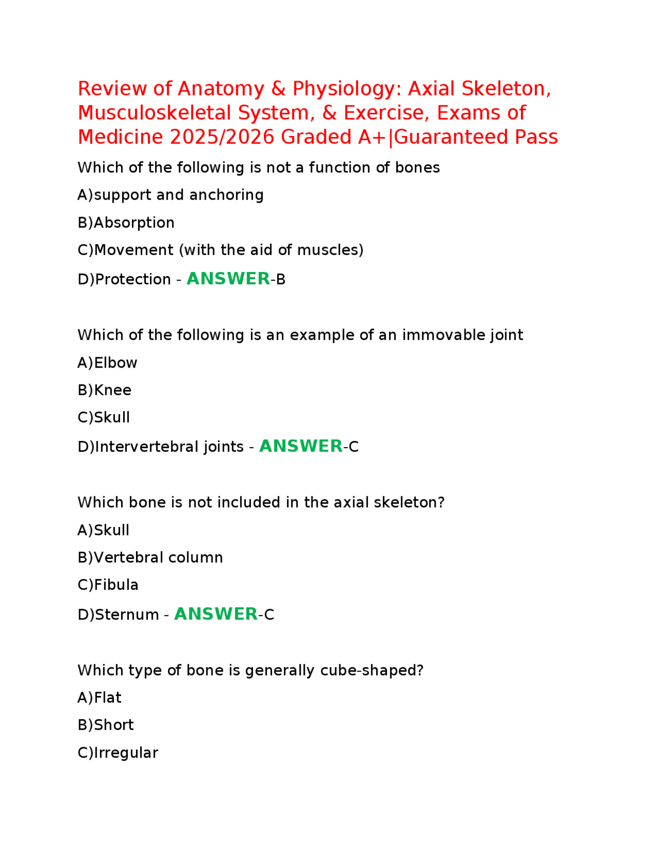 Review of Anatomy & Physiology: Axial Skeleton, Musculoskeletal System ...