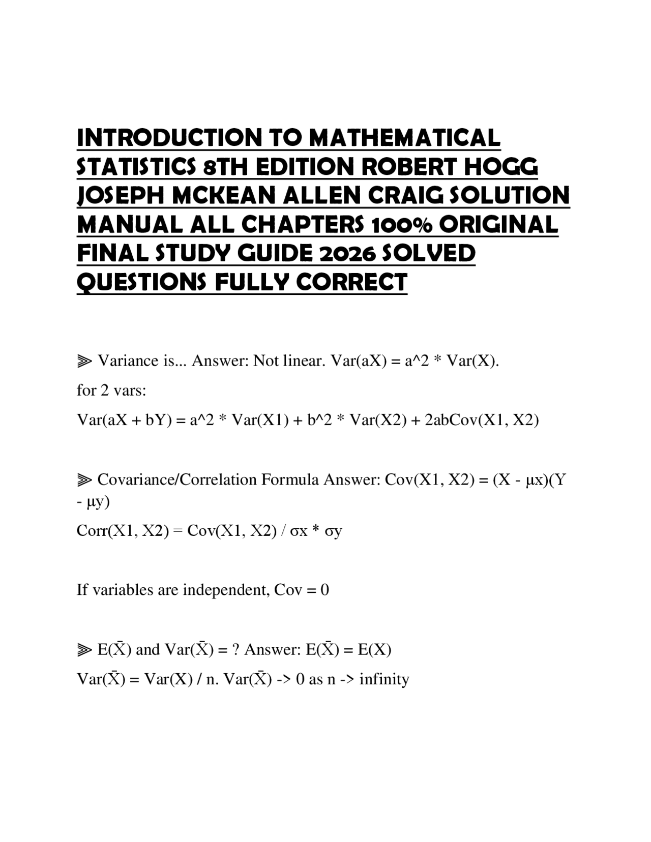 INTRODUCTION TO MATHEMATICAL STATISTICS 8TH EDITION ROBERT HOGG JOSEPH ...