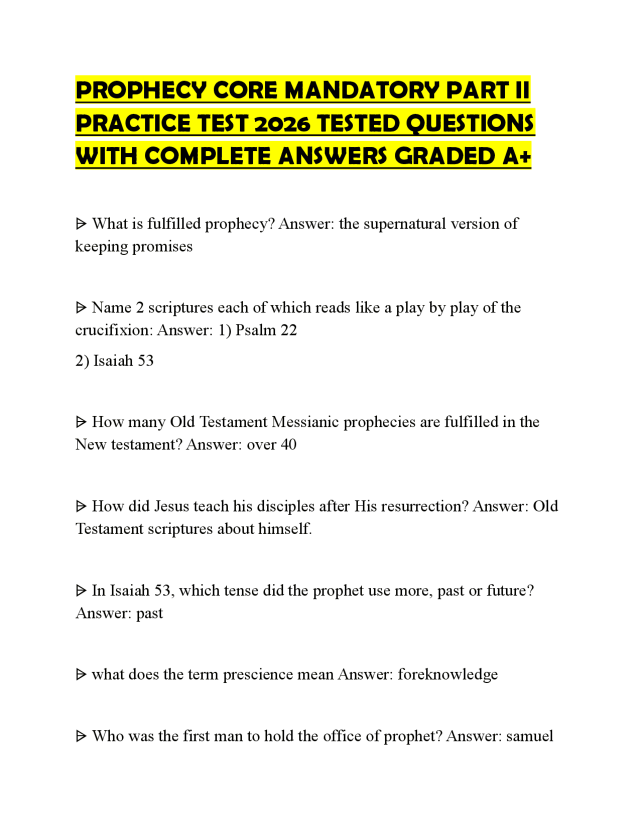 PROPHECY CORE MANDATORY PART II PRACTICE TEST 2026 TESTED QUESTIONS ...