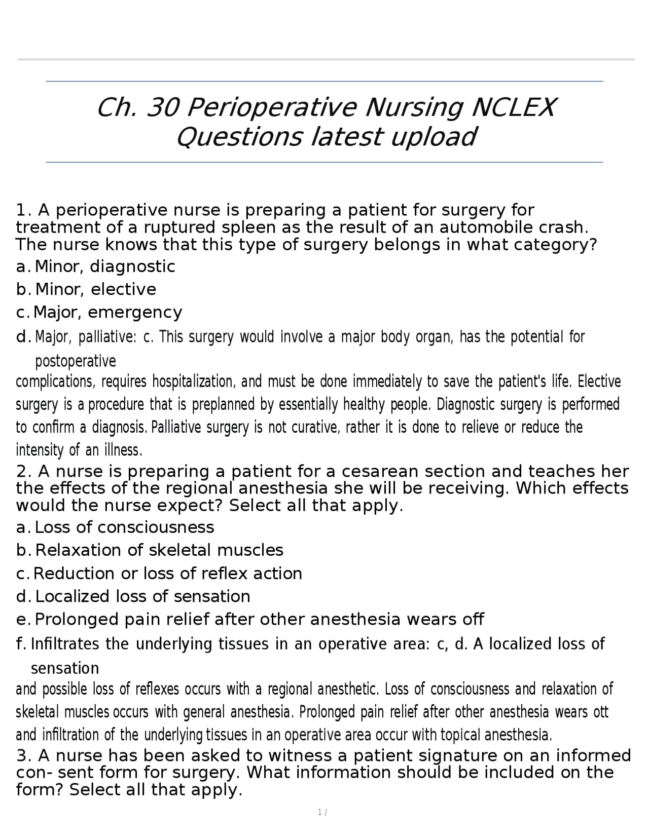 Ch. 30 Perioperative Nursing NCLEX Questions latest upload | Exams ...