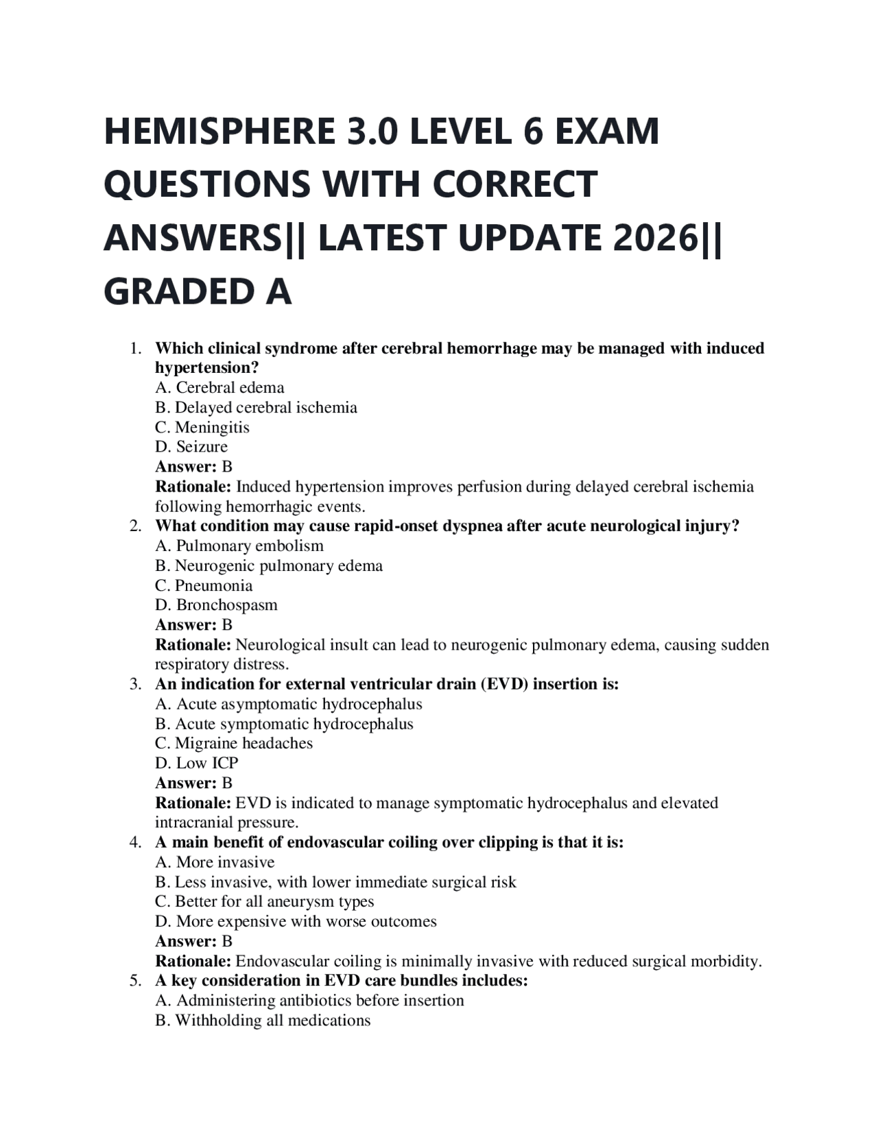 HEMISPHERE 3.0 LEVEL 6 EXAM QUESTIONS WITH CORRECT ANSWERS|| LATEST ...