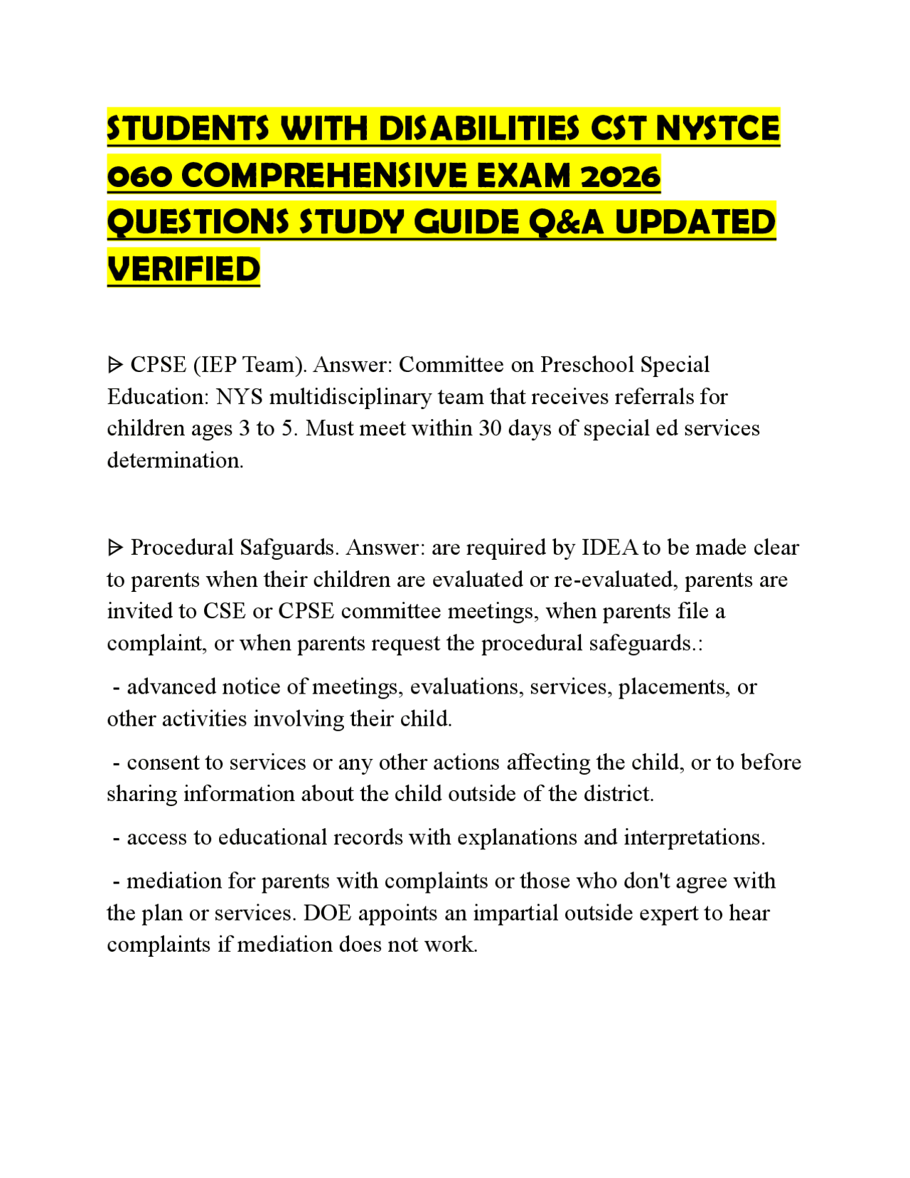 STUDENTS WITH DISABILITIES CST NYSTCE 060 COMPREHENSIVE EXAM 2026 ...