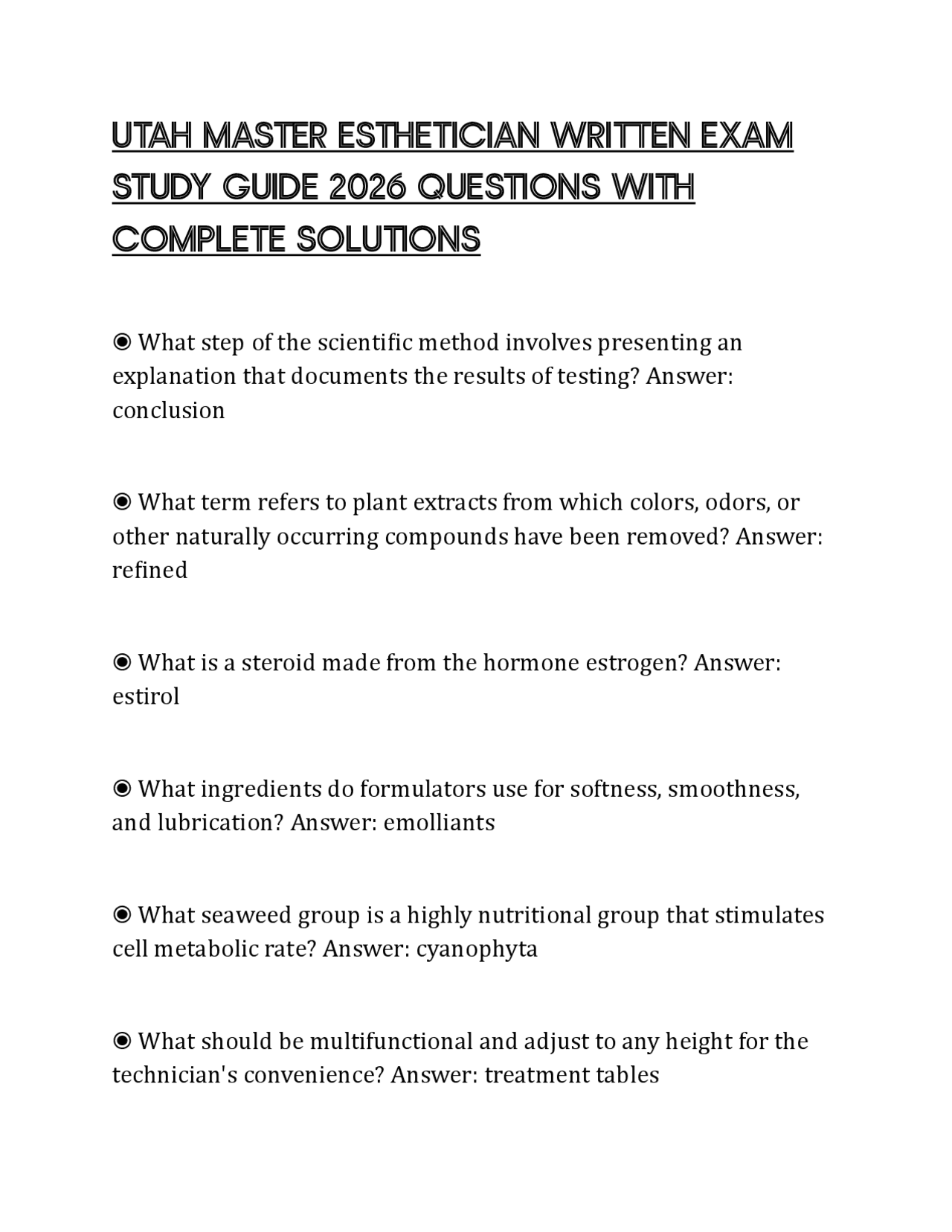 UTAH MASTER ESTHETICIAN WRITTEN EXAM STUDY GUIDE 2026 QUESTIONS WITH ...