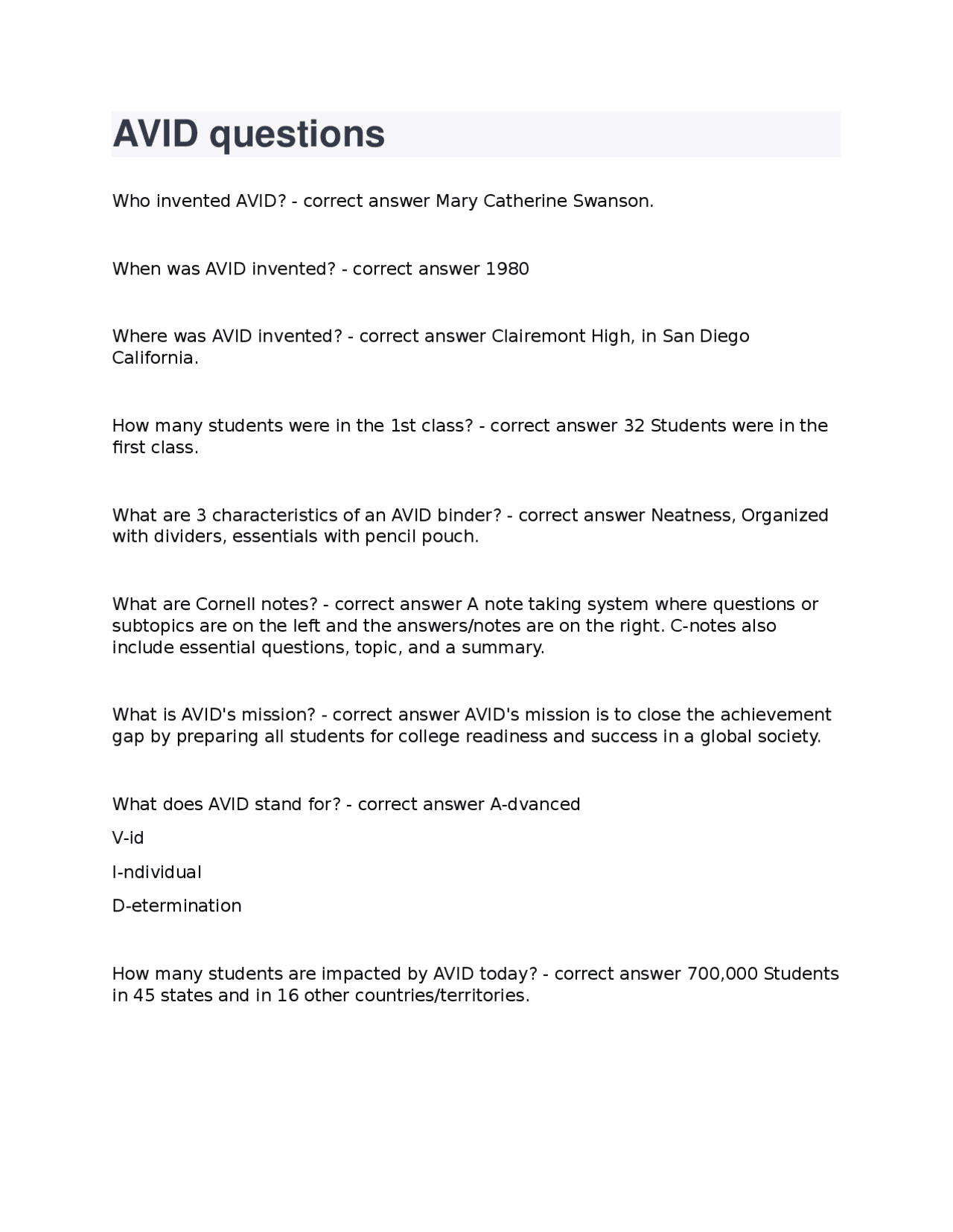 AVID questions----AVID questions---AVID questions | Exams Advanced ...