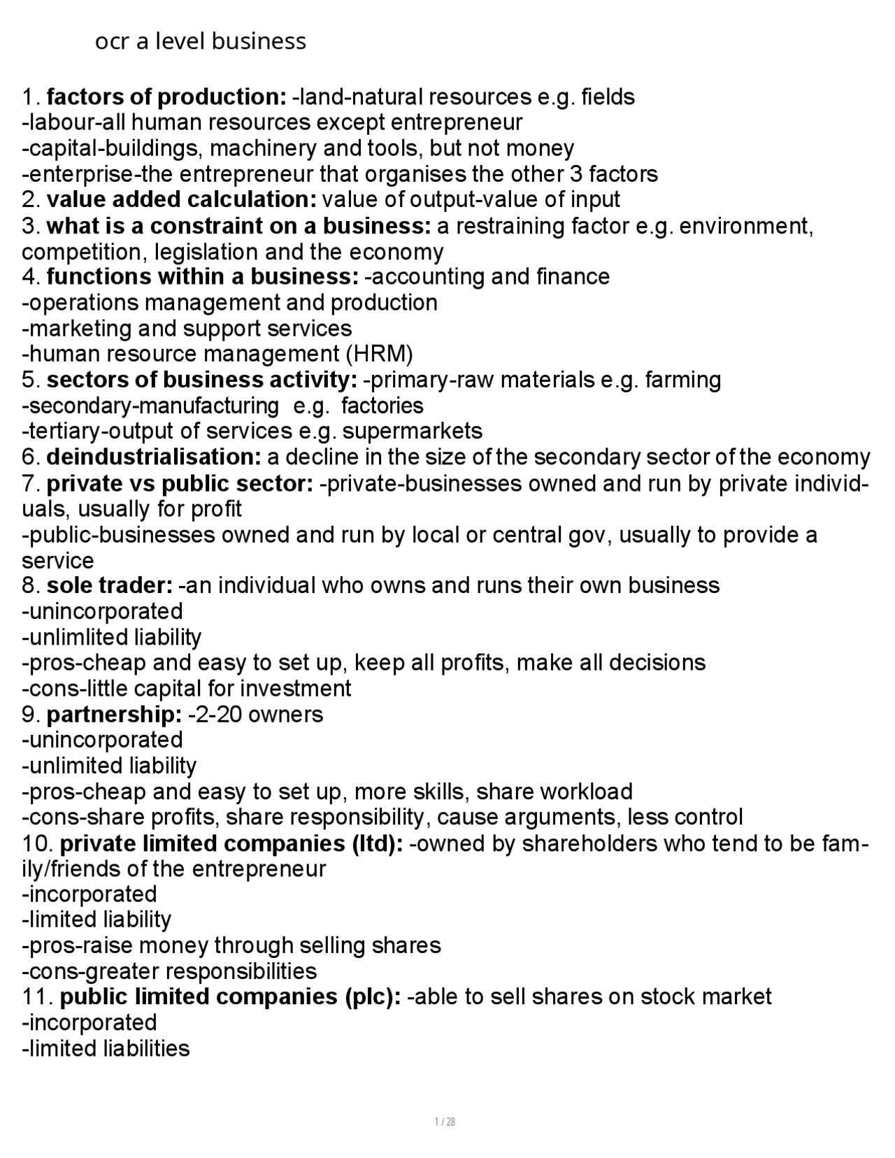 OCR A Level Business Complete Notes & Exam Questions PDF | Exams ...