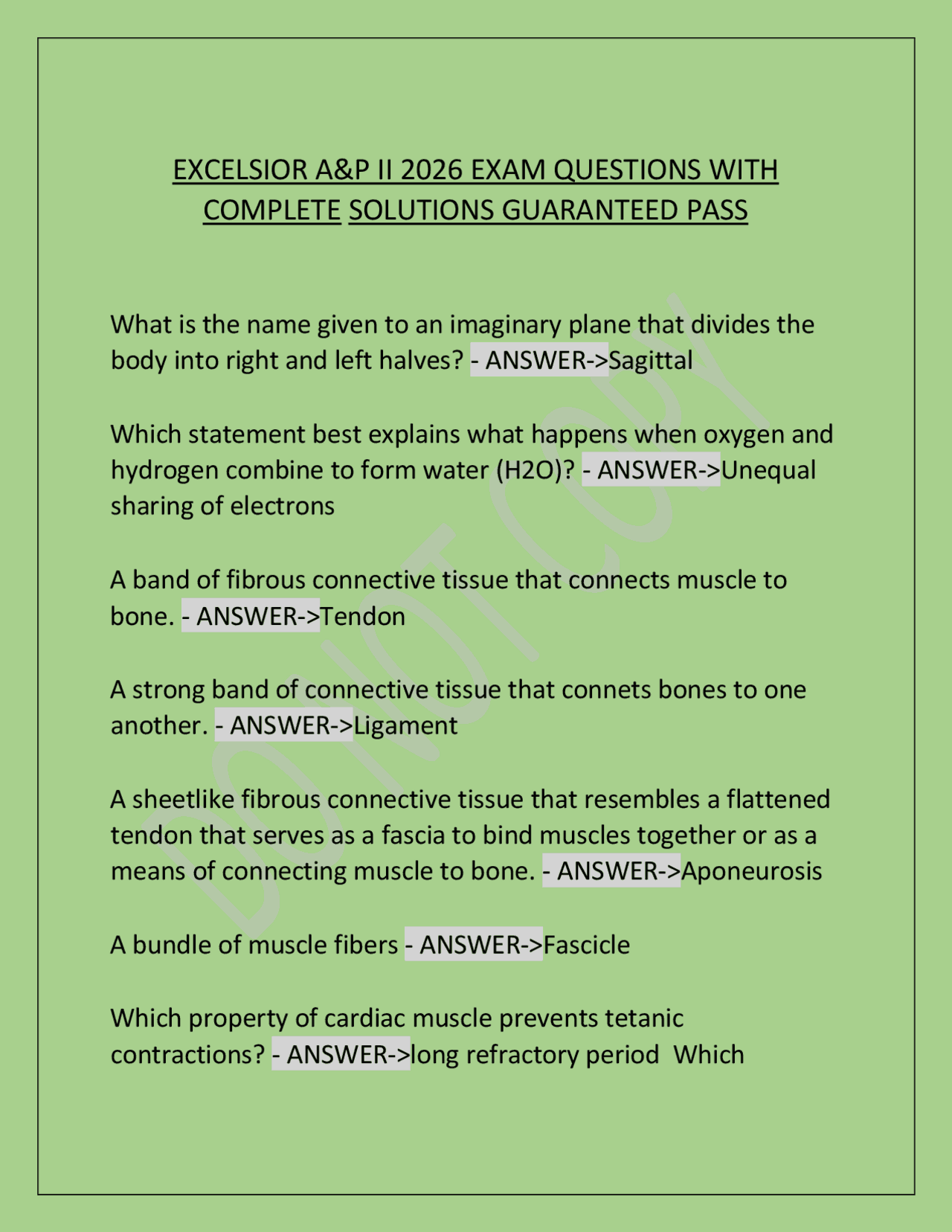 EXCELSIOR A&P II 2026 EXAM QUESTIONS WITH COMPLETE SOLUTIONS GUARANTEED ...