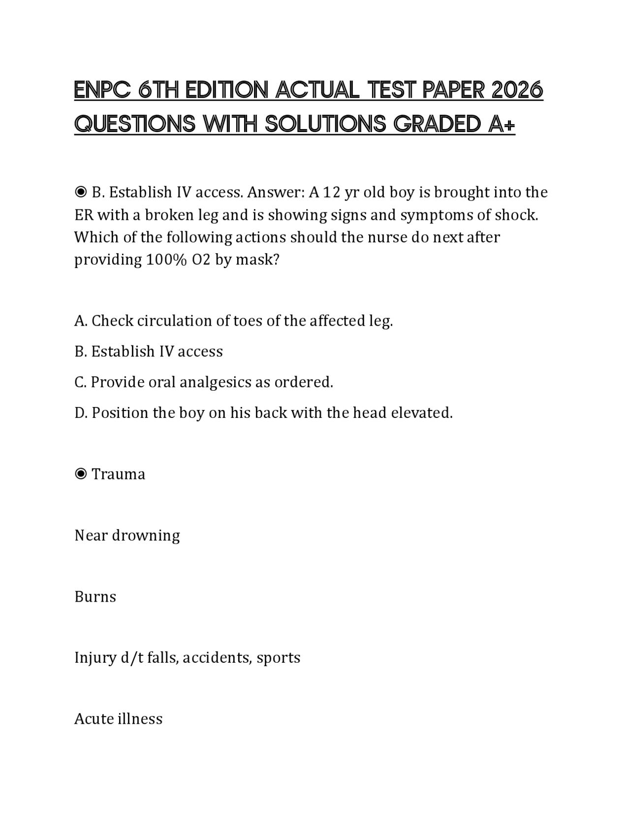 ENPC 6TH EDITION ACTUAL TEST PAPER 2026 QUESTIONS WITH SOLUTIONS GRADED ...
