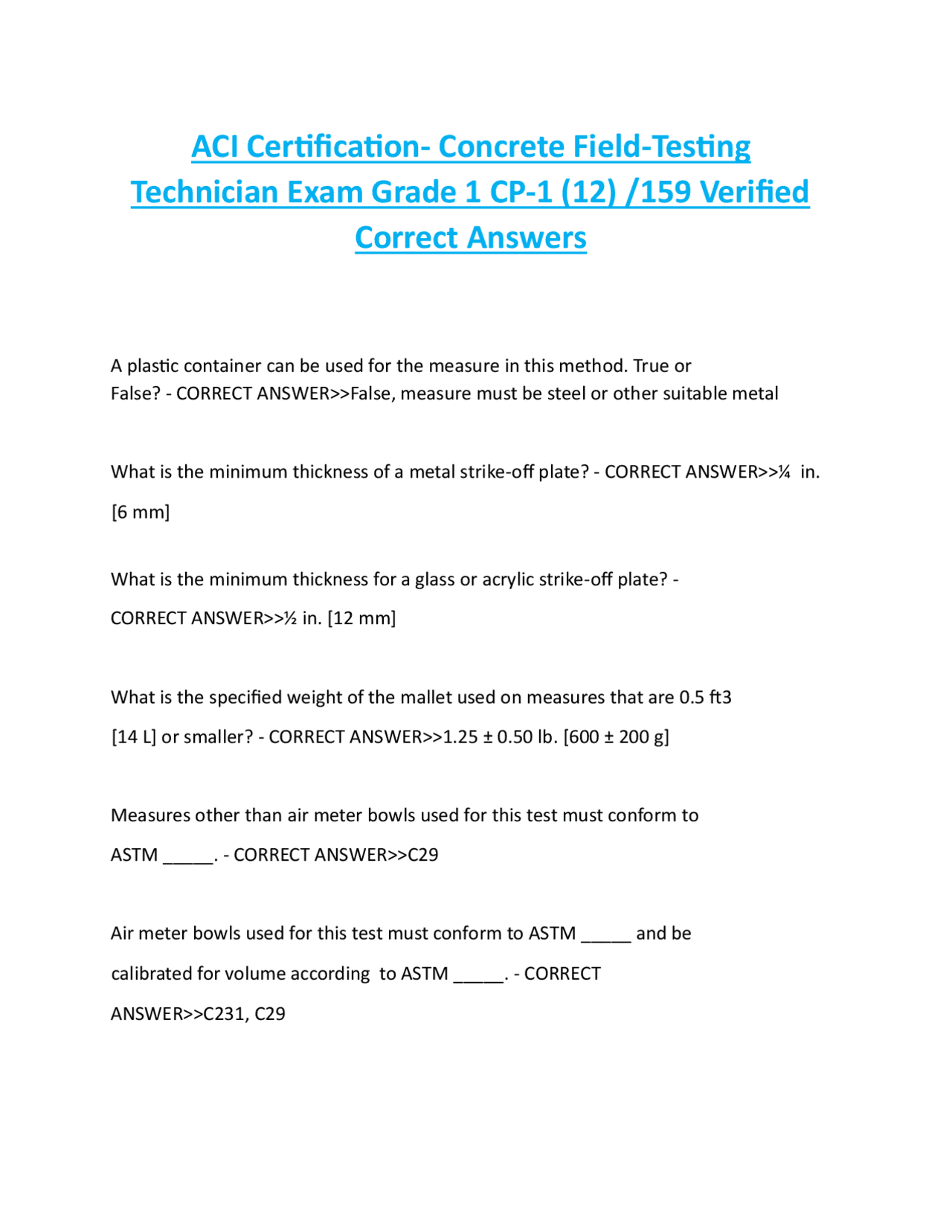 ACI Certification- Concrete Field-Testing questions and answers | Exams ...