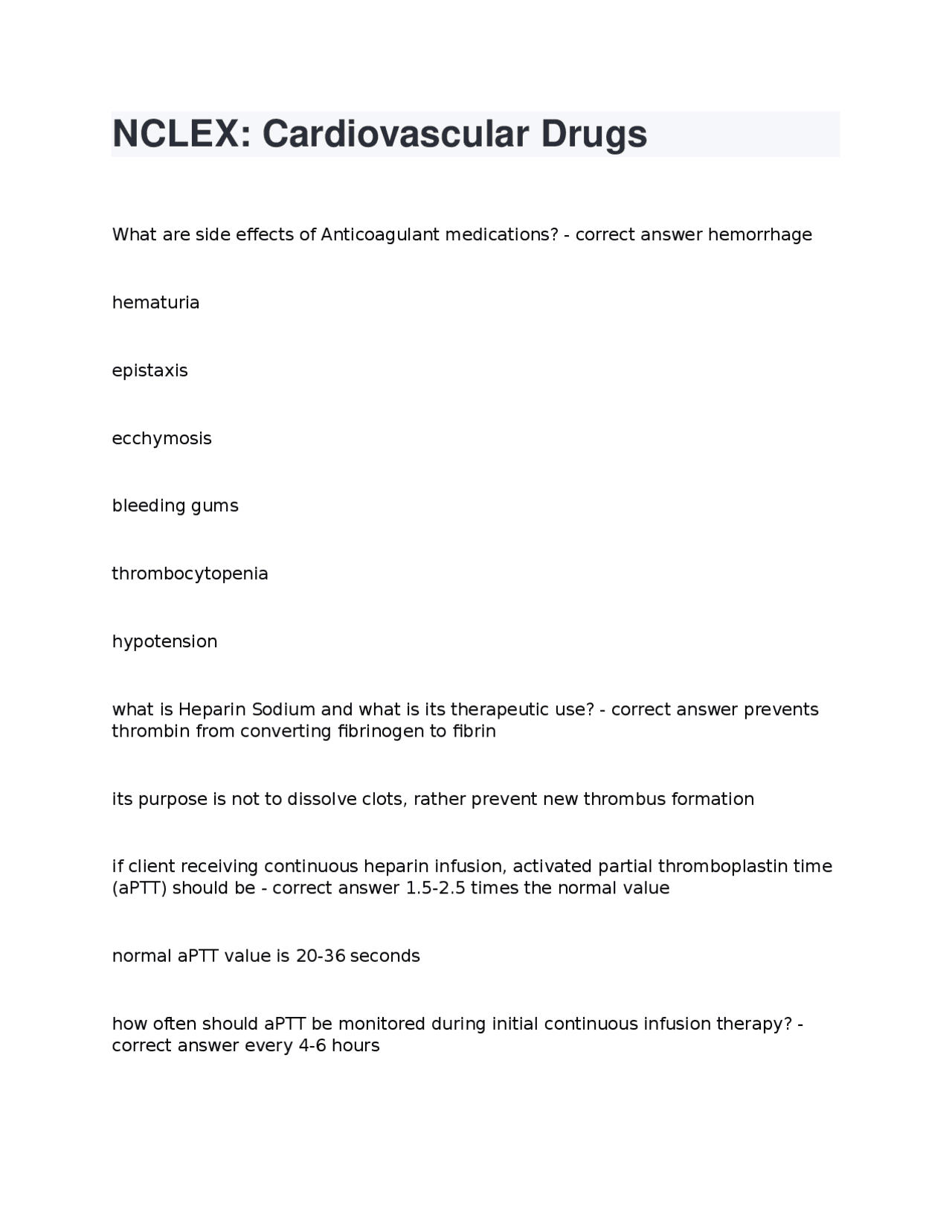 NCLEX: Cardiovascular Drugs questions well answered 2025/2026 | Exams ...
