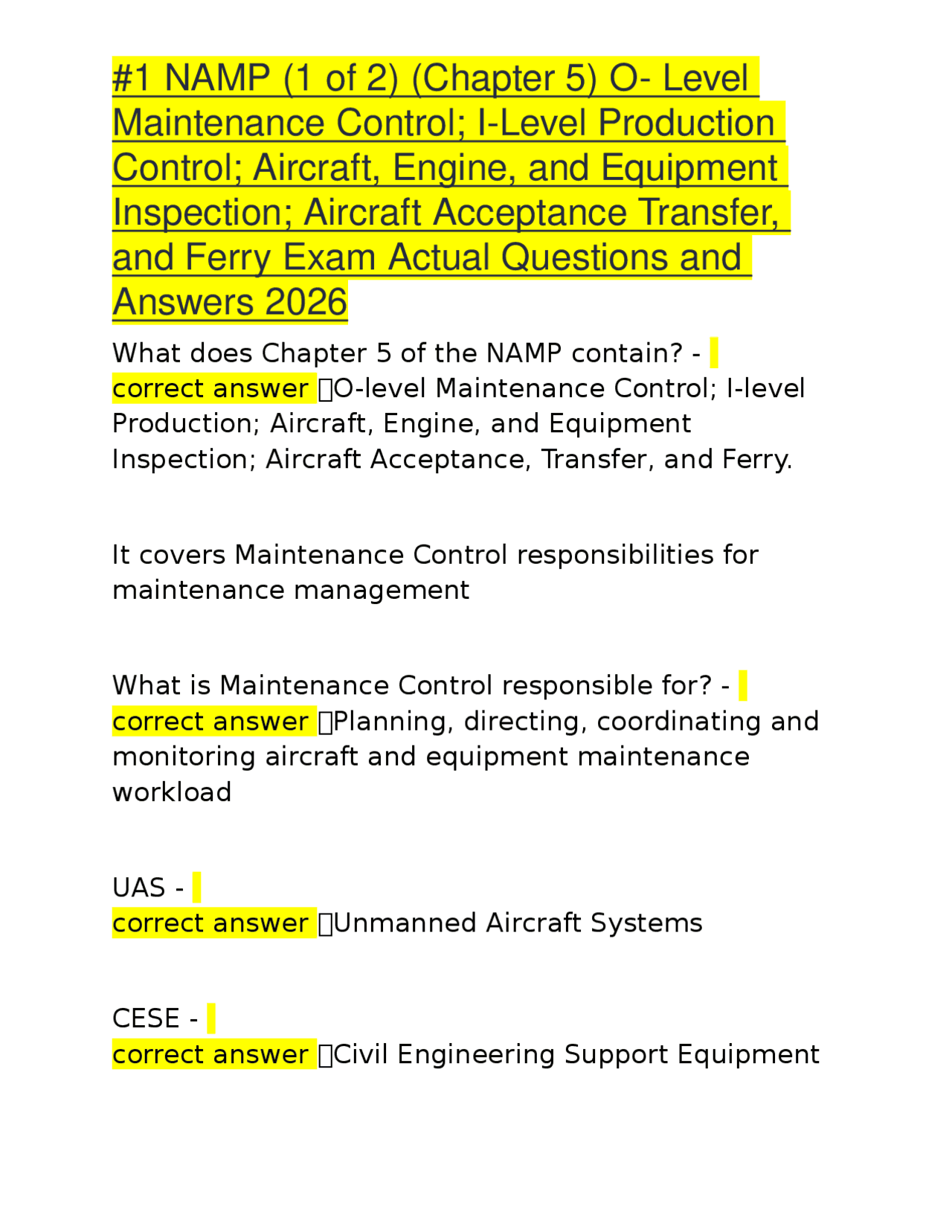 #1 NAMP (1 of 2) (Chapter 5) O- Level Maintenance Control; I-Level ...