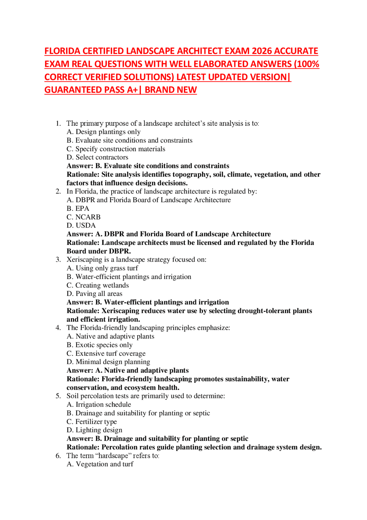 FLORIDA CERTIFIED LANDSCAPE ARCHITECT EXAM 2026 ACCURATE EXAM REAL ...