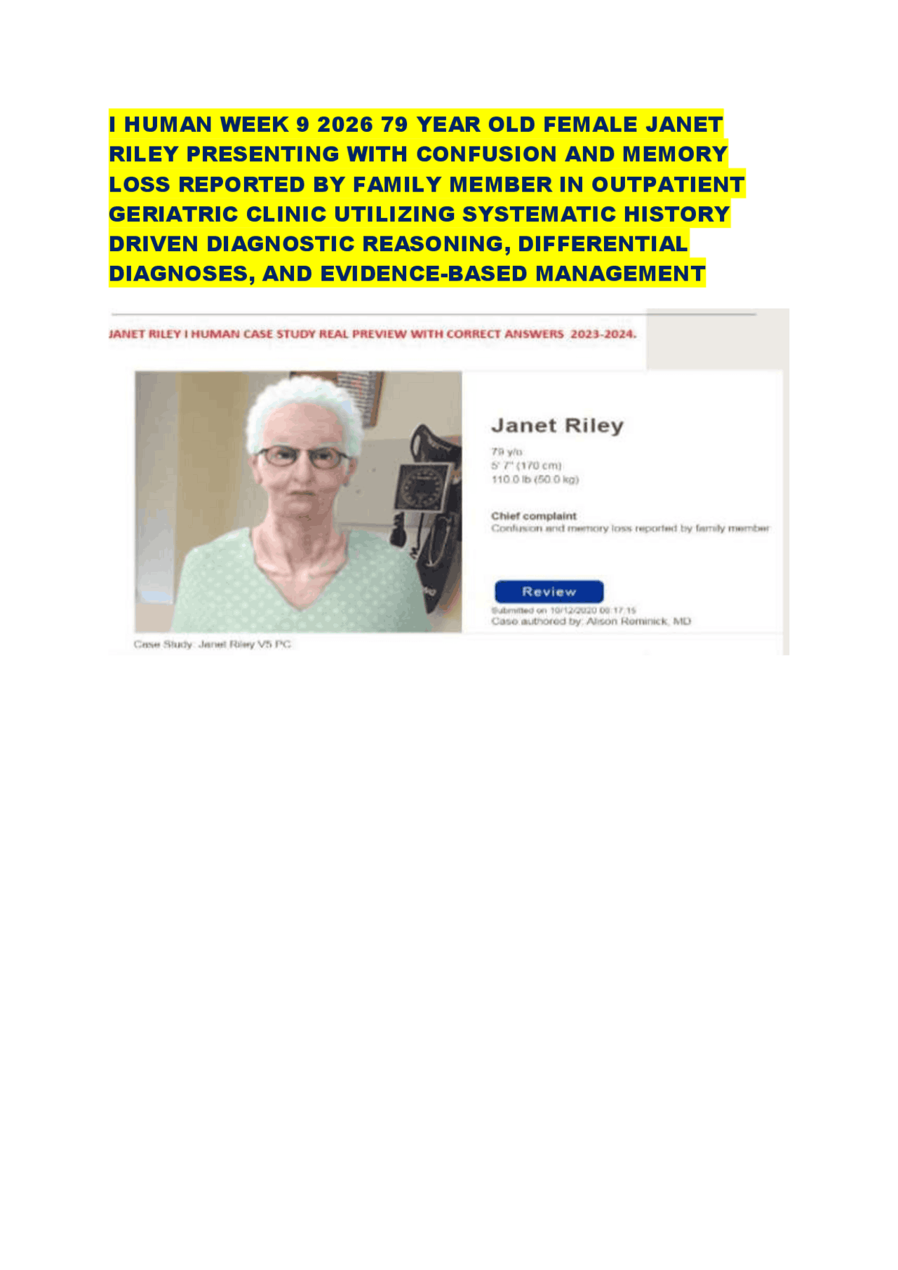 I HUMAN WEEK 9 2026 79 YEAR OLD FEMALE JANET RILEY PRESENTING WITH ...