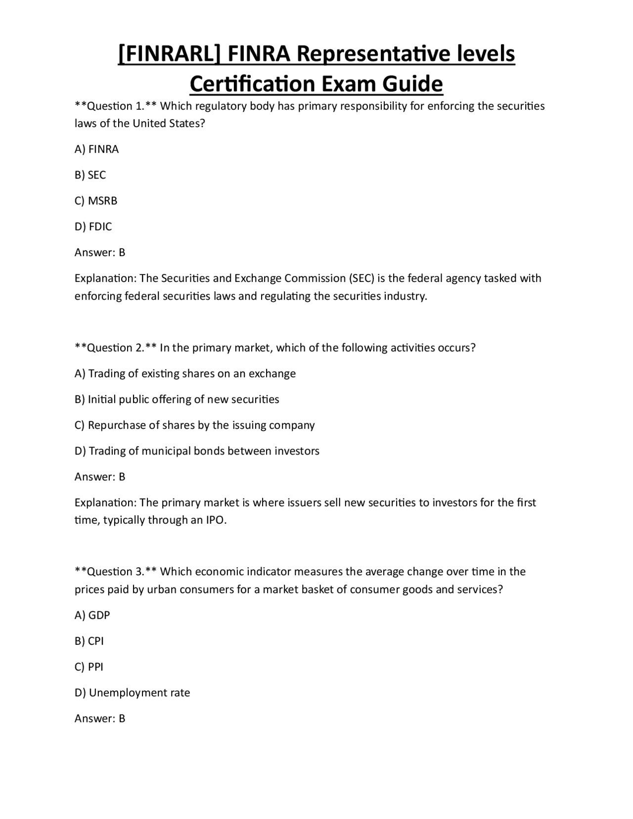 [FINRARL] FINRA Representative levels Certification Exam Guide | Exams ...