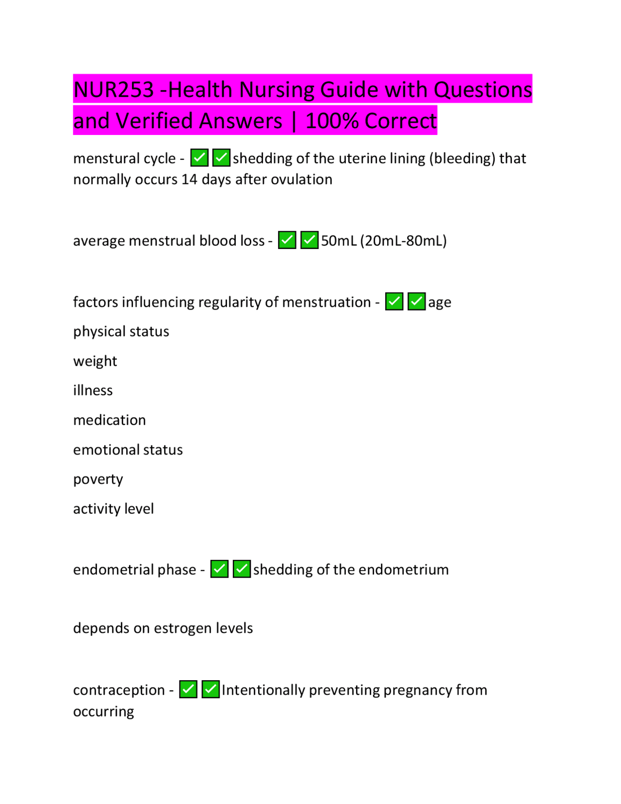 NUR253 Health Nursing Exam Questions & Answers Study Guide | Updated ...