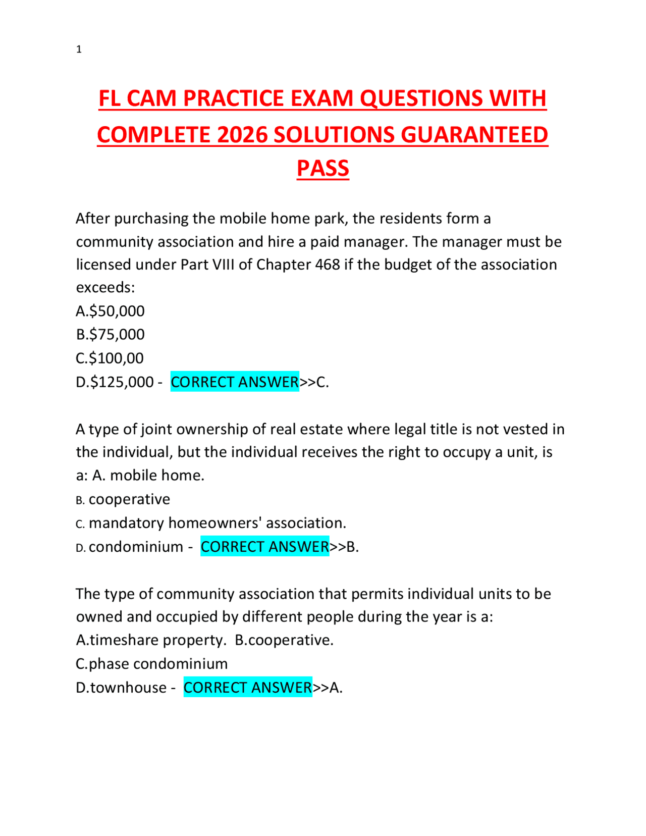 FL CAM PRACTICE EXAM QUESTIONS WITH COMPLETE 2026 SOLUTIONS GUARANTEED ...