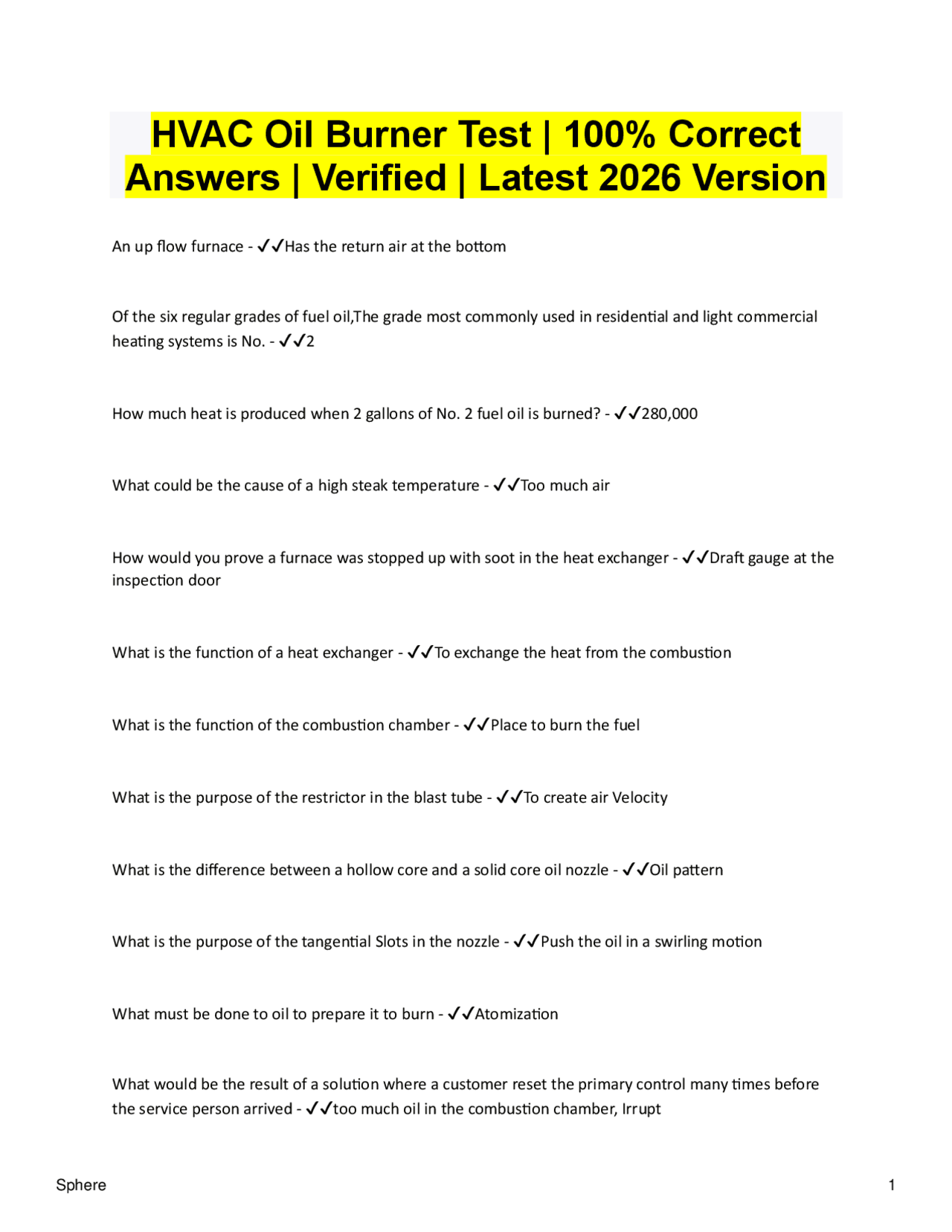 HVAC Oil Burner Test Q&A 100% Correct | Verified Latest 2026/2027 ...