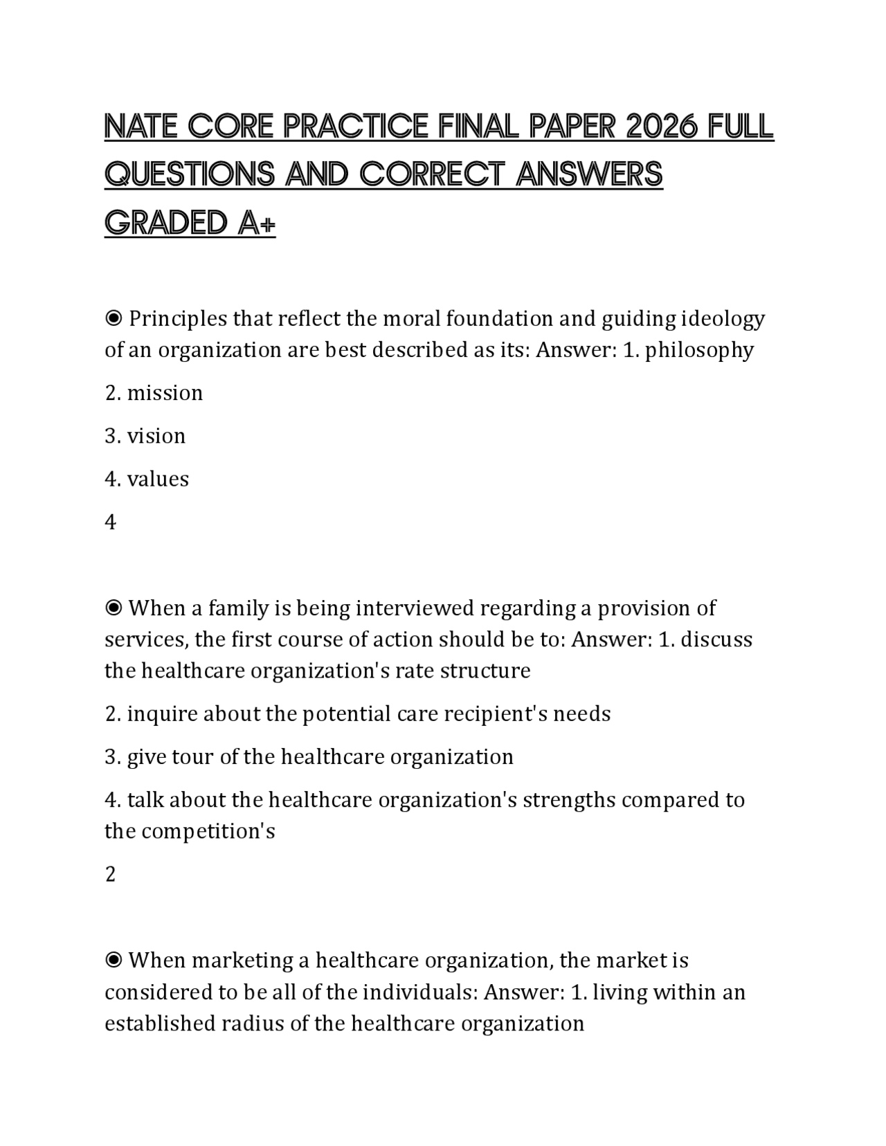 NATE CORE PRACTICE FINAL PAPER 2026 FULL QUESTIONS AND CORRECT ANSWERS ...