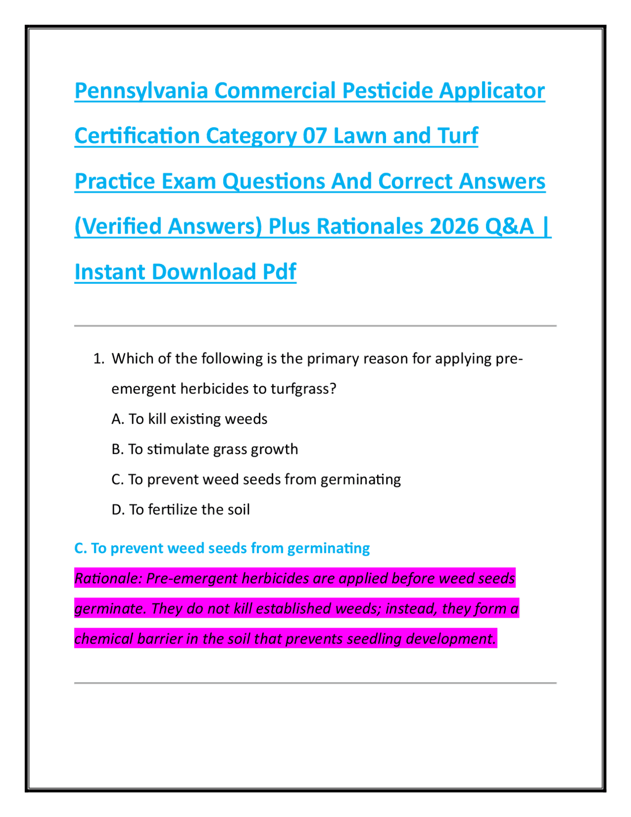 Pennsylvania Commercial Pesticide Applicator Certification Category 07 ...