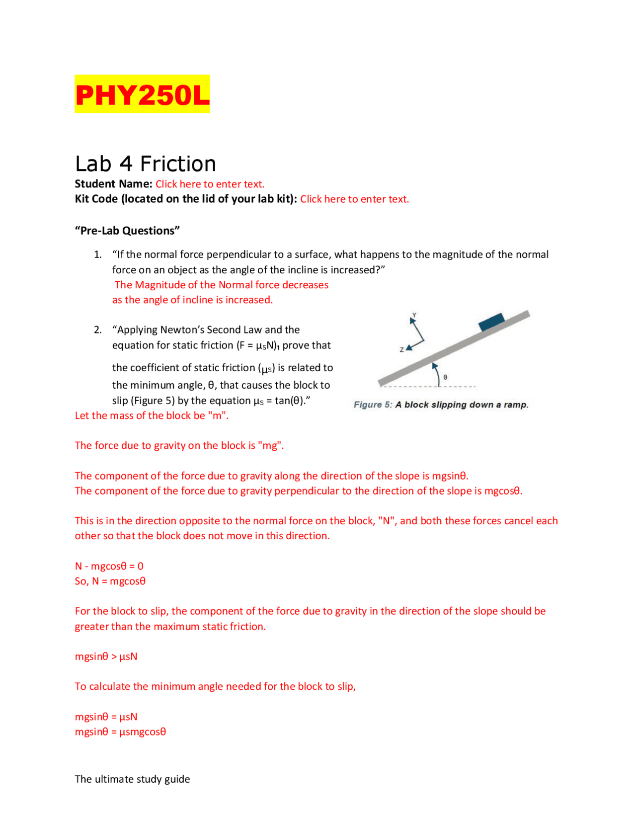 Physics Friction Lab Experiment Guide with Coefficient Calculations ...