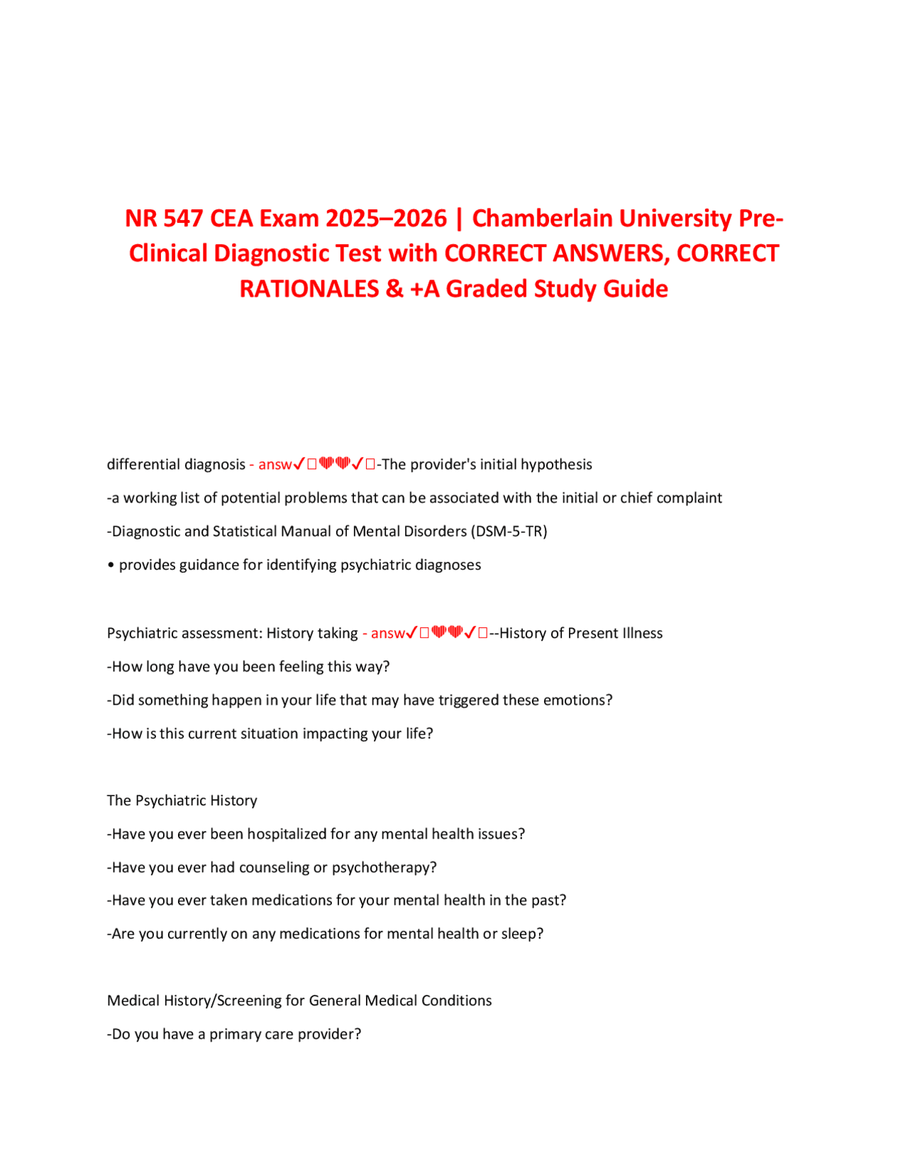 NR 547 CEA Exam 2025–2026 | Chamberlain University Pre- Clinical ...