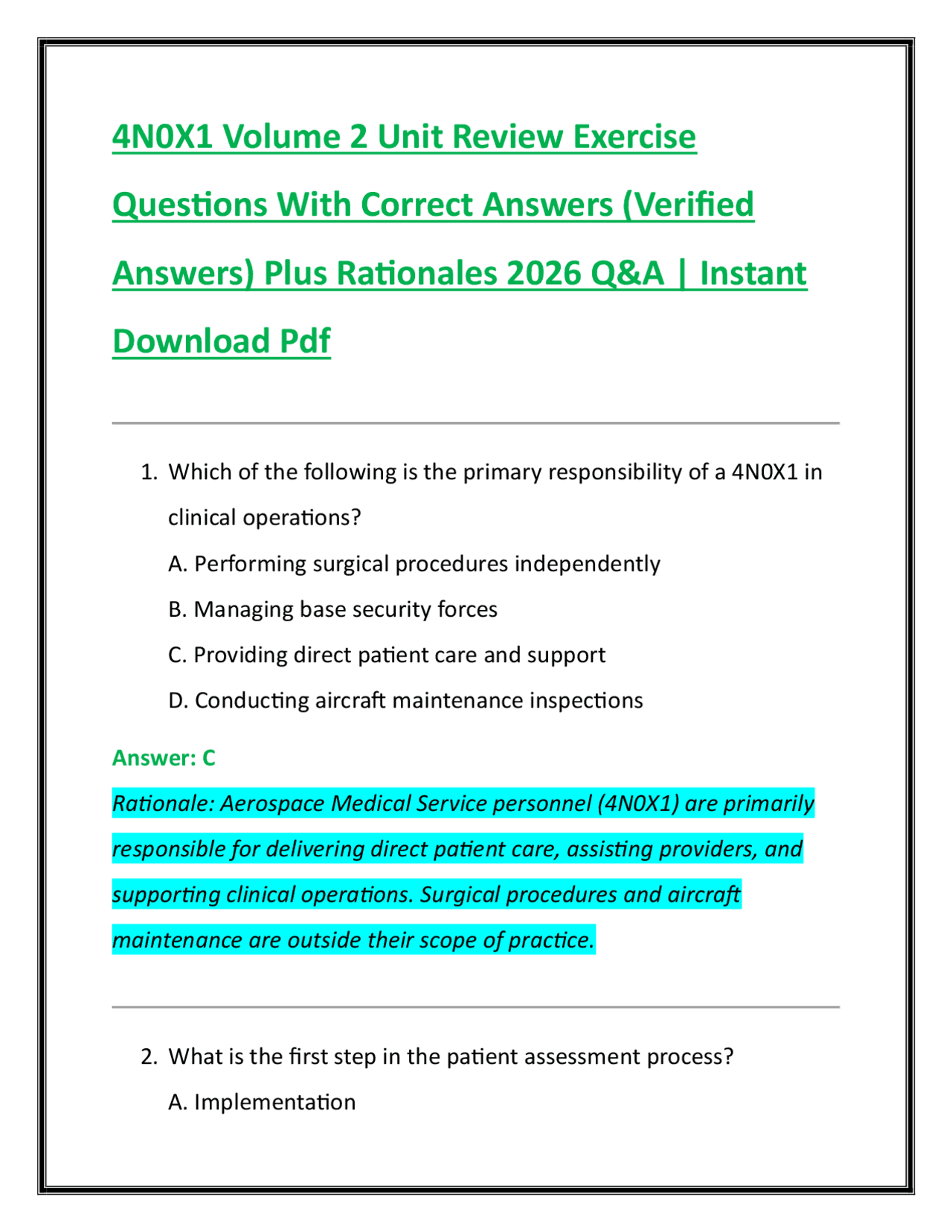 4N0X1 Volume 2 Unit Review Exercise Questions With Correct Answers ...