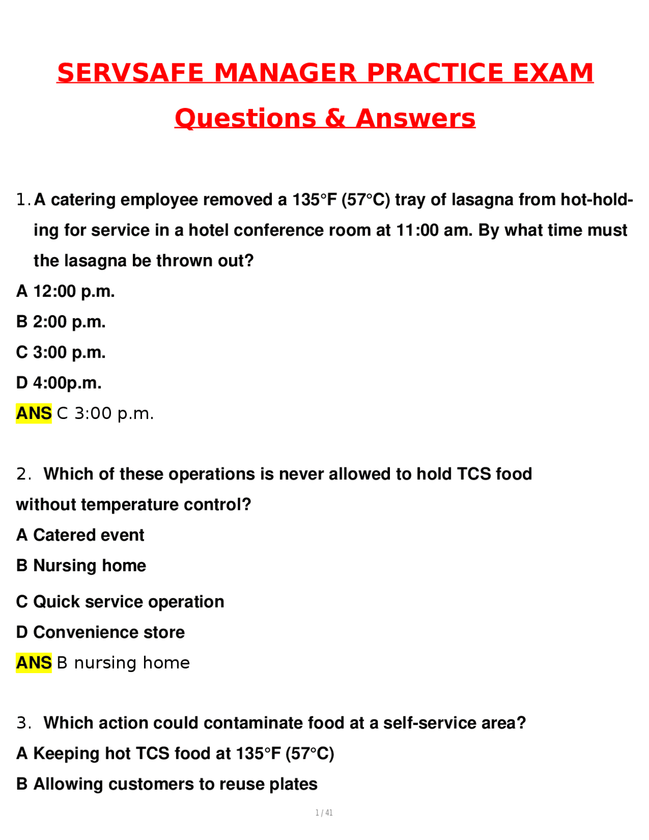 ServSafe Manager Exam Practice Questions 2026 Actual Questions and ...
