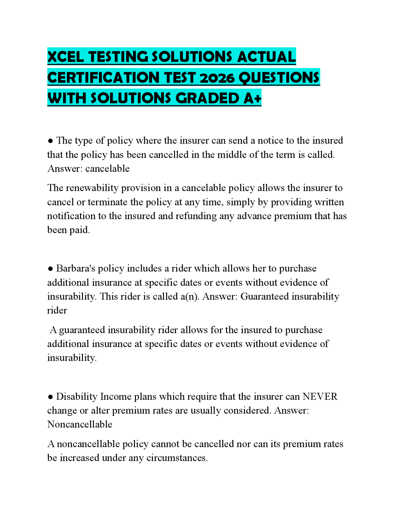 XCEL TESTING SOLUTIONS ACTUAL CERTIFICATION TEST 2026 QUESTIONS WITH ...