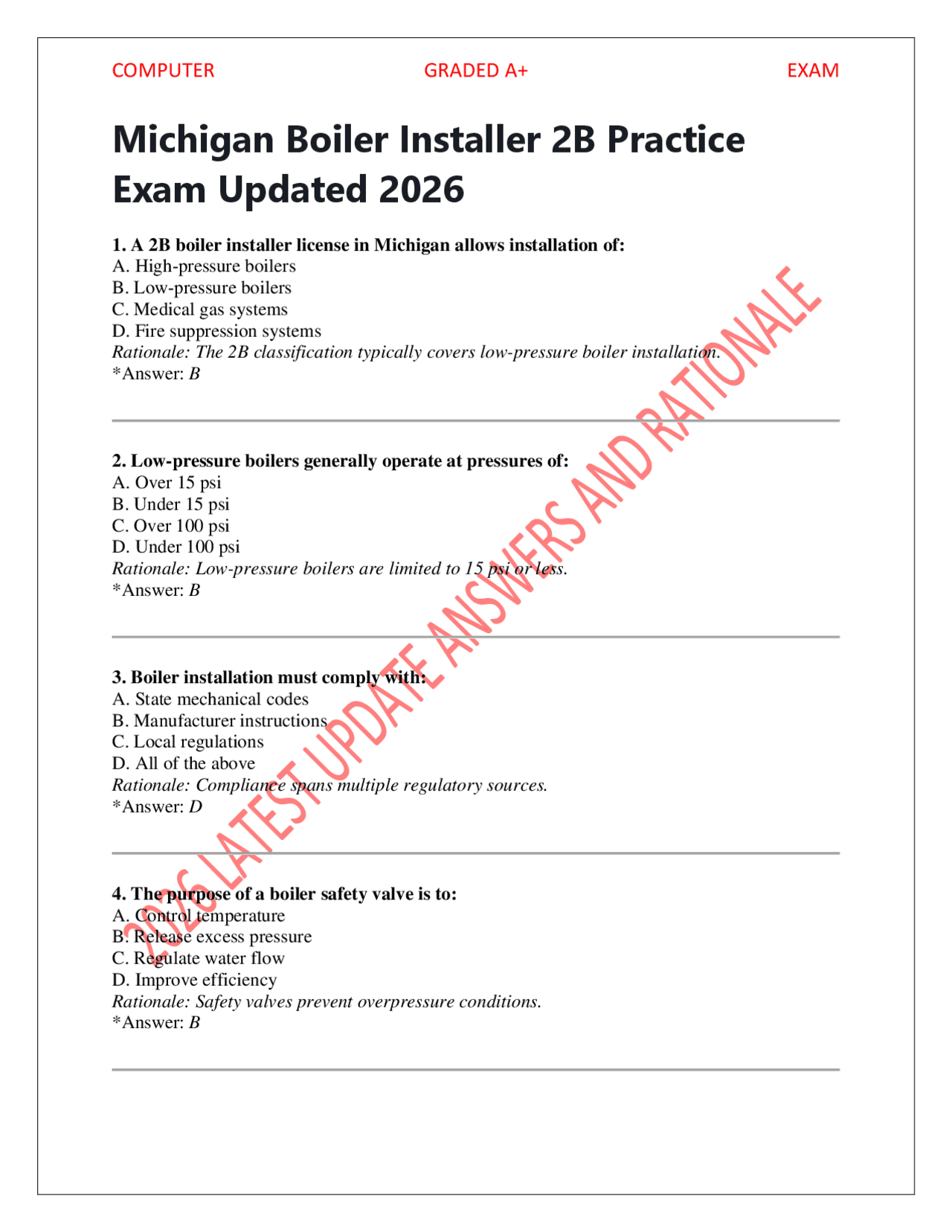 Michigan Boiler Installer 2B: 200-Question Comprehensive Practice Exam ...