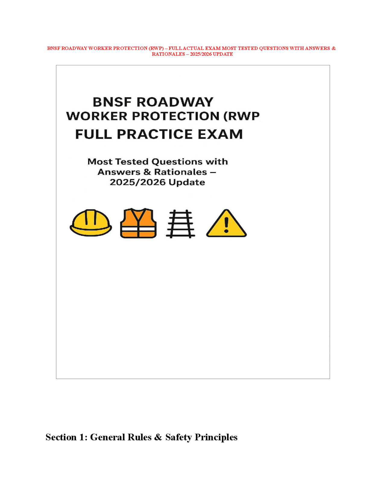 BNSF ROADWAY WORKER PROTECTION (RWP) – FULL ACTUAL EXAM MOST TESTED ...