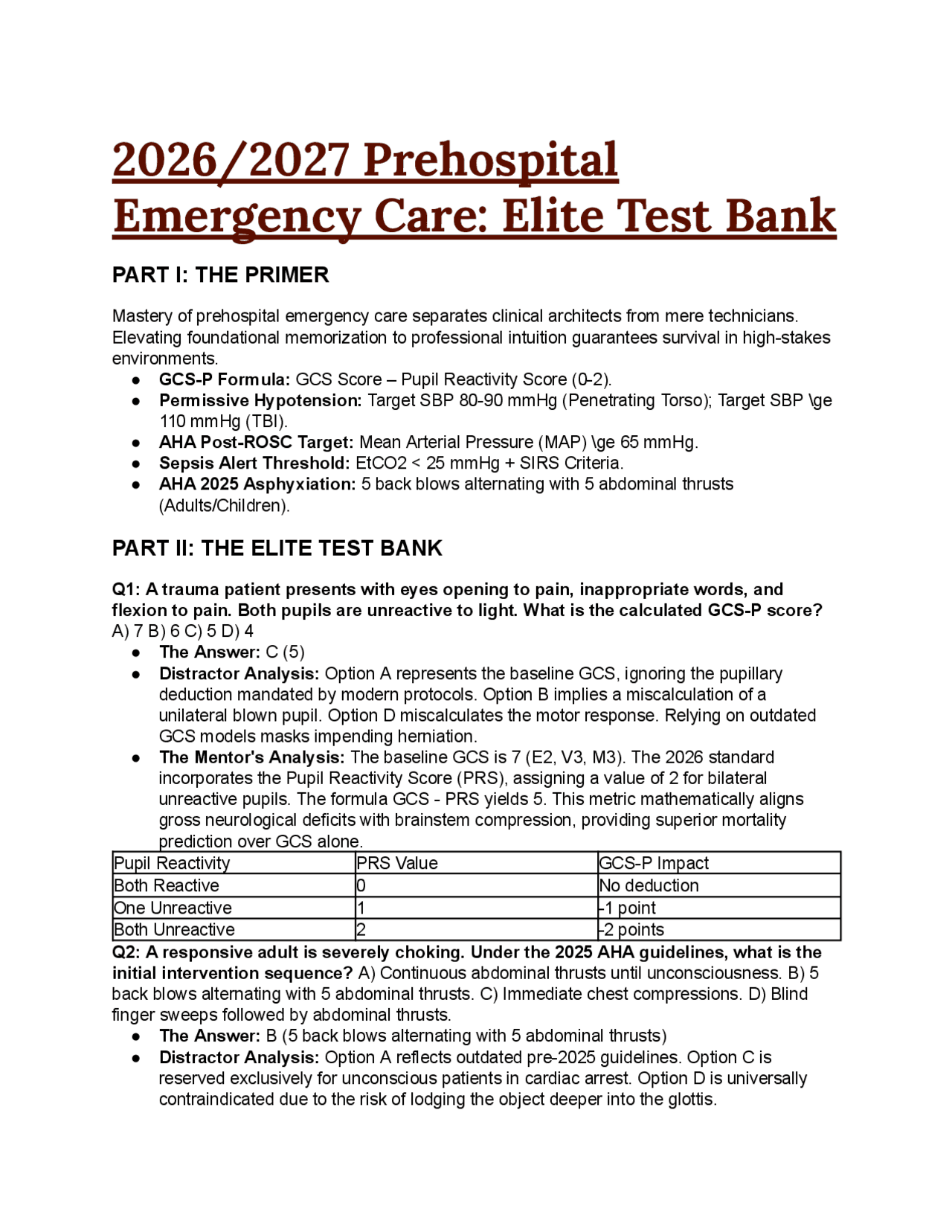2026/2027 Prehospital Emergency Care Elite Test Bank | NREMT Prep ...