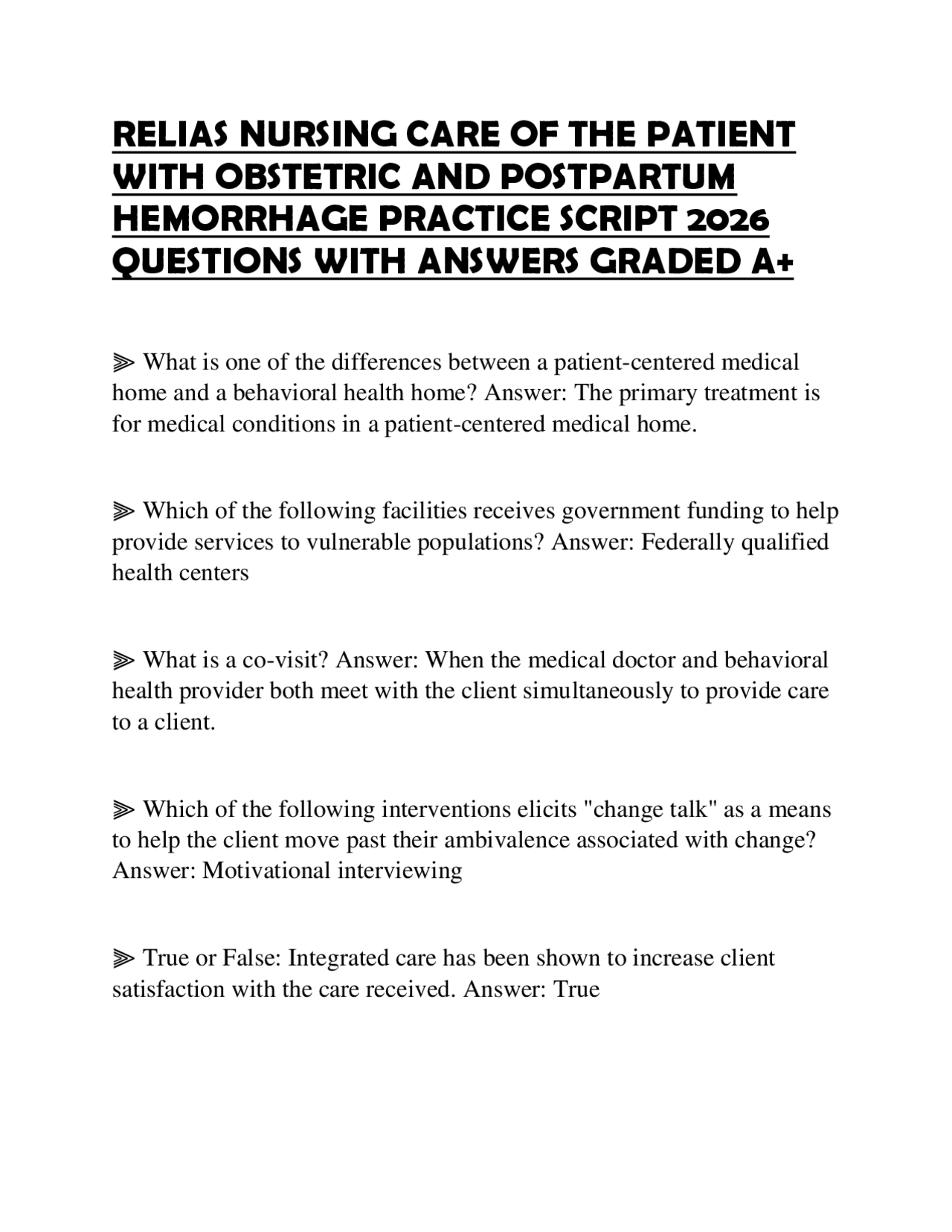 RELIAS NURSING CARE OF THE PATIENT WITH OBSTETRIC AND POSTPARTUM ...